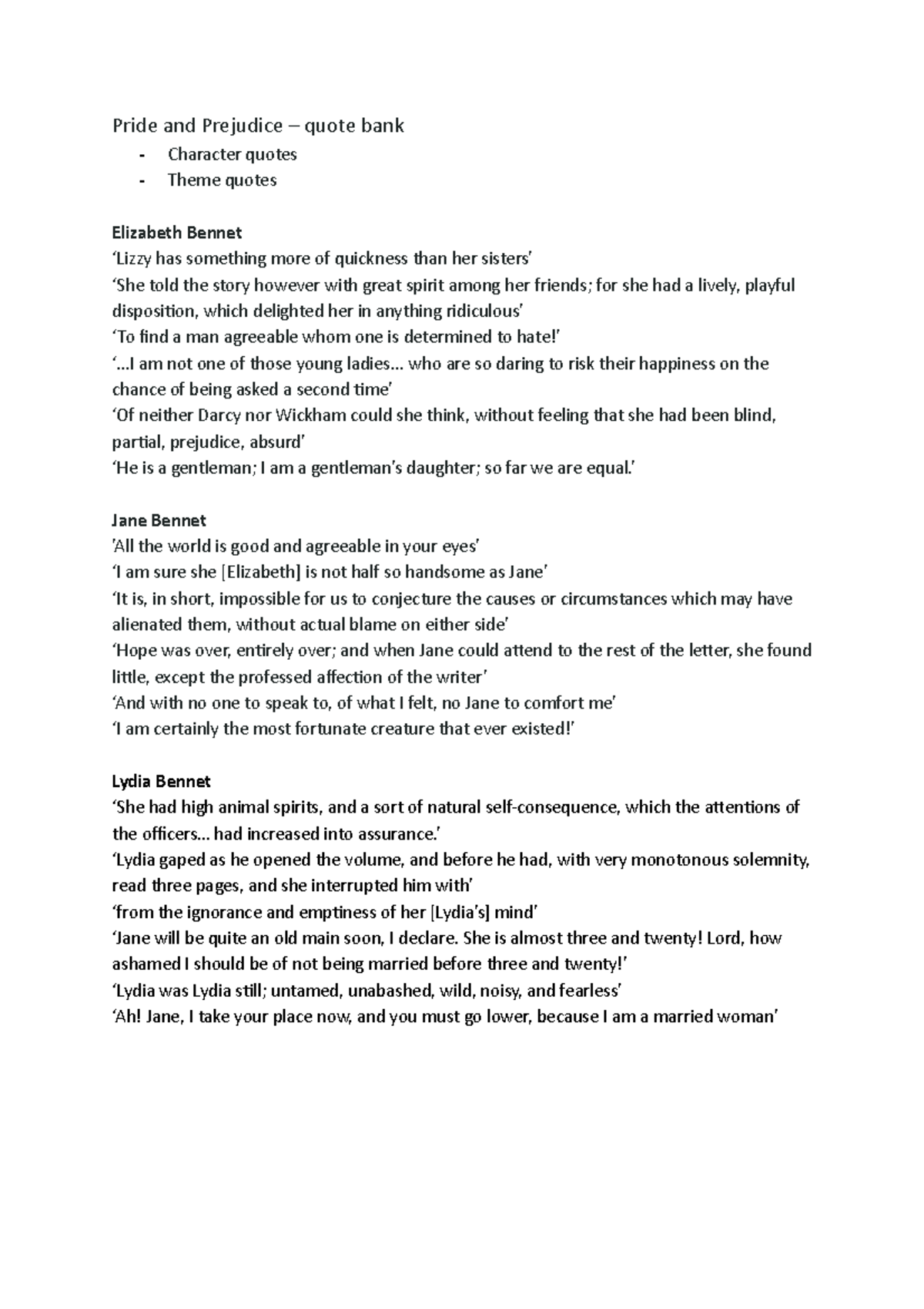 Pride and Prejudice - quote bank - Pride and Prejudice – quote bank ...