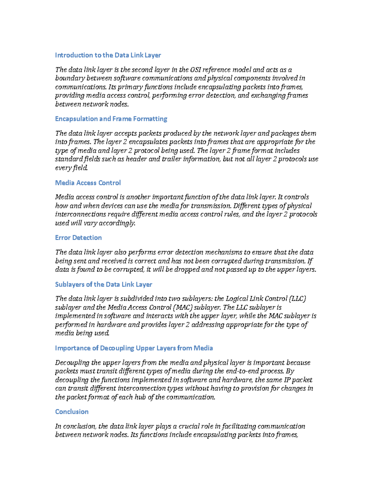 Data Link Layer 2 Short Notes Introduction To The Data Link Layer