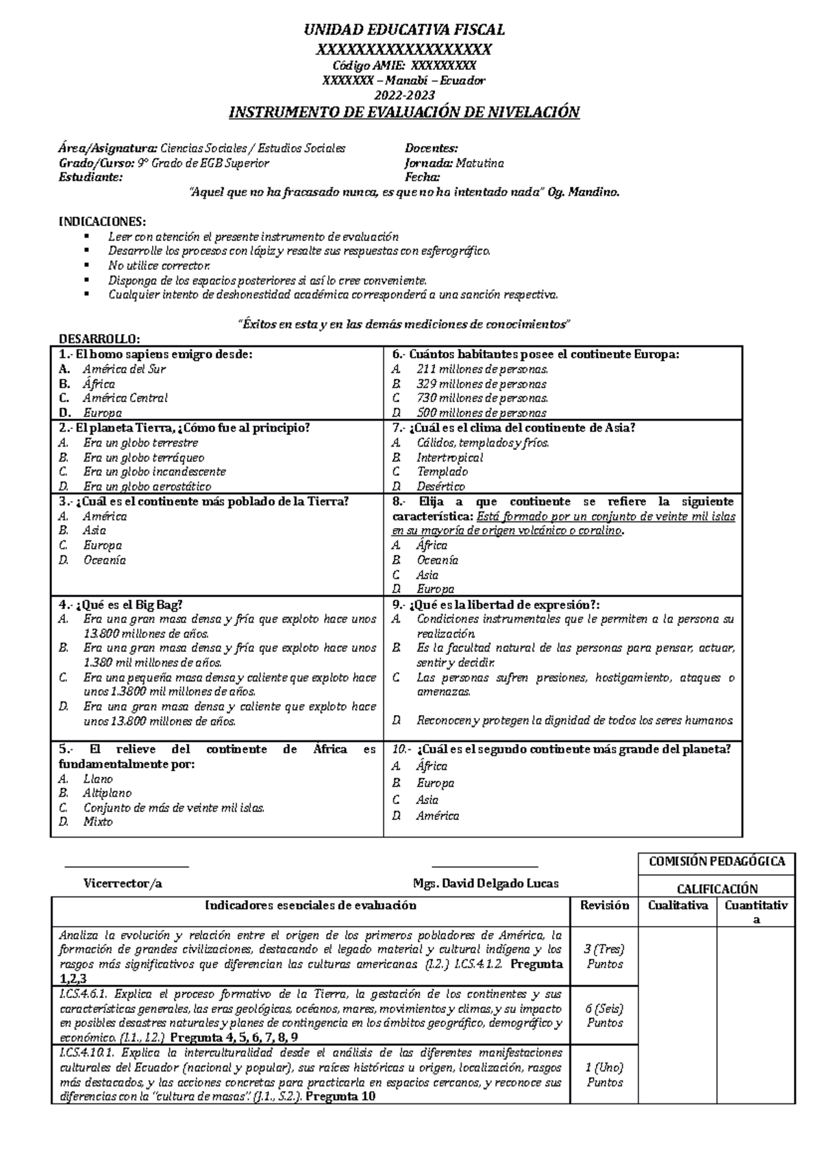 Instrumento DE Evaluaciones Refuerzo 9°EGBS EESS - VOL2 - UNIDAD EDUCATIVA FISCAL ...