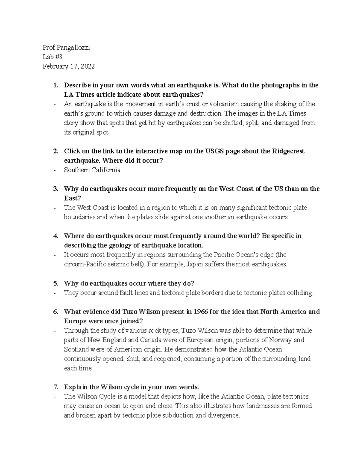 Geo101 Lab #3-3 - Lab #3 - Prof Pangallozzi Lab # February 17, 2022 ...