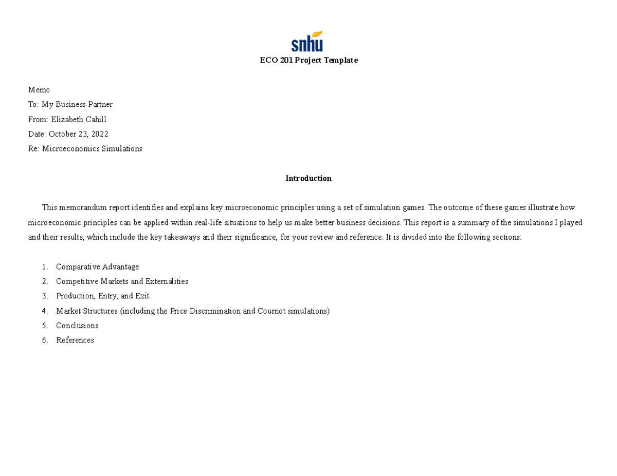ECO 201 Final Project - ECO 201 Project Template Memo To: My Business ...