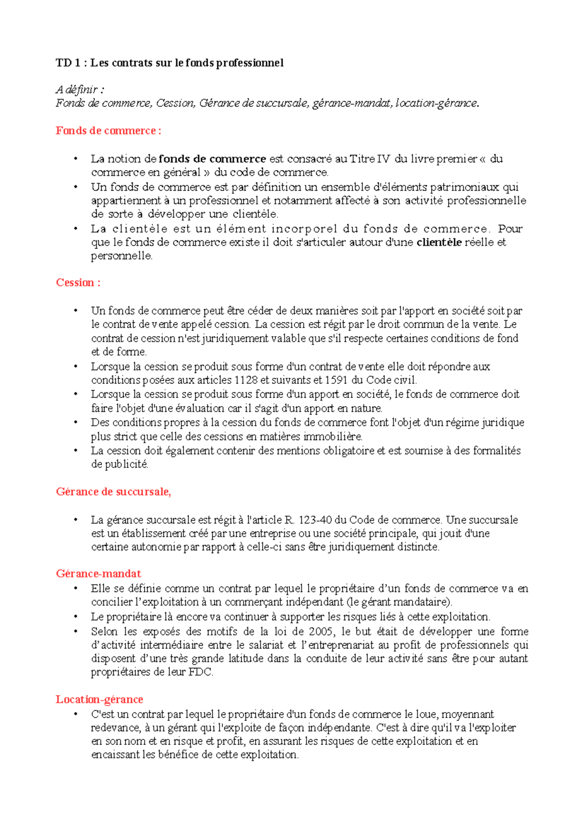 TD Definition DA - Droit des affaires, notions principales à maitriser ...