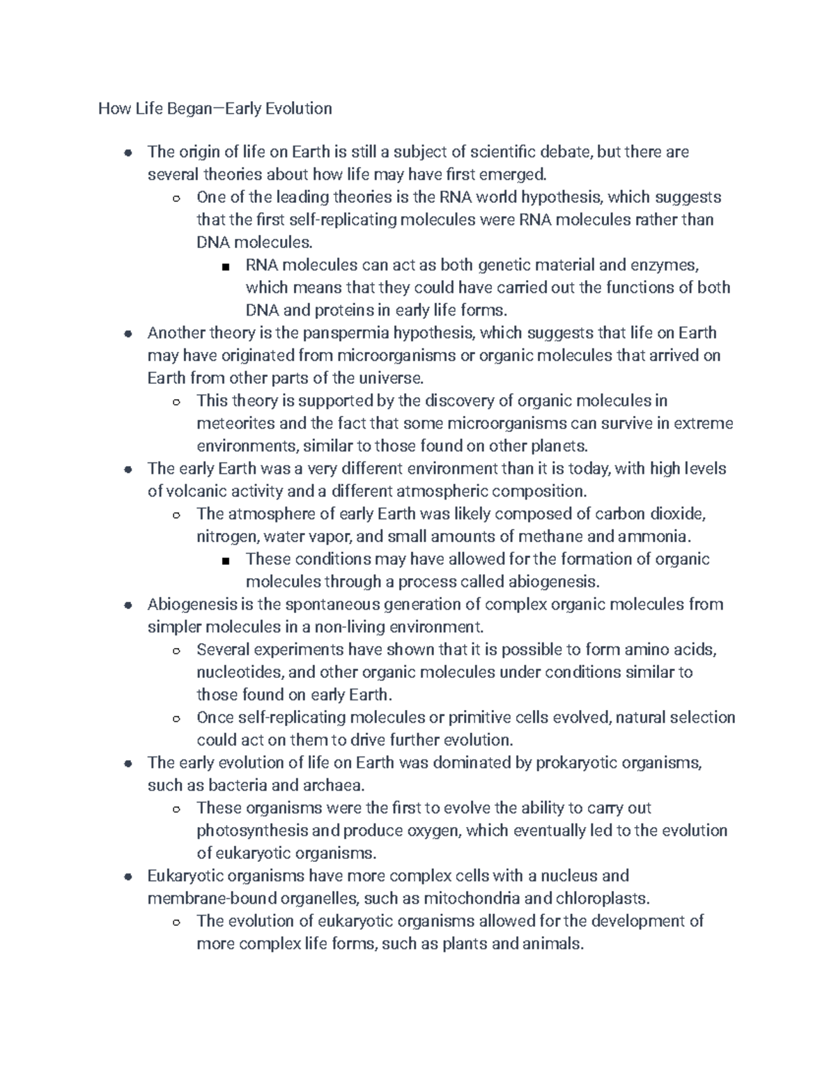Biol 102 lecture 3 - How Life Began—Early Evolution The origin of life ...