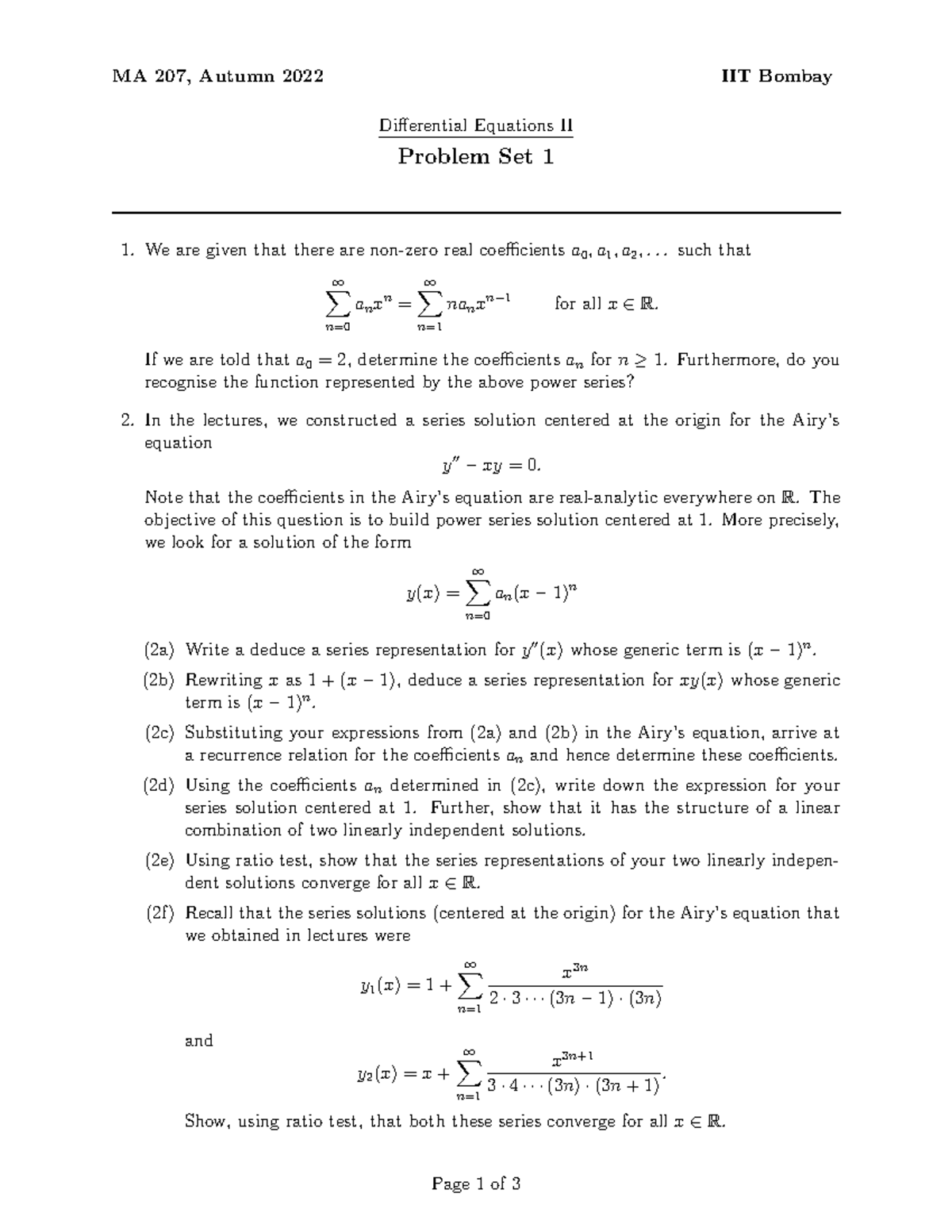 MA-207-HW1 - The tutorial sheet allotted to the students registered in the second year ...