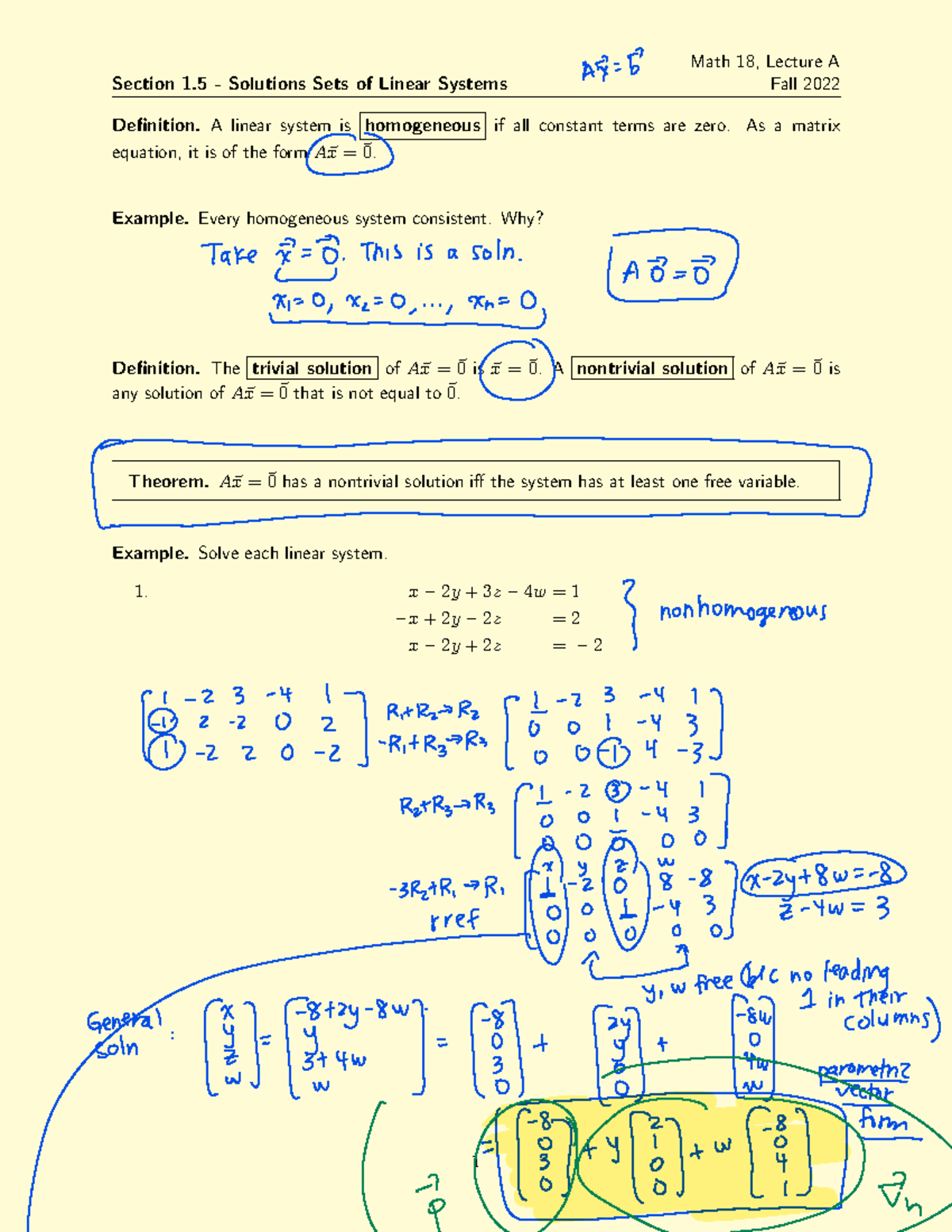 Section 1 - 1.5 - Section 1 - Solutions Sets of Linear Systems Math 18 ...