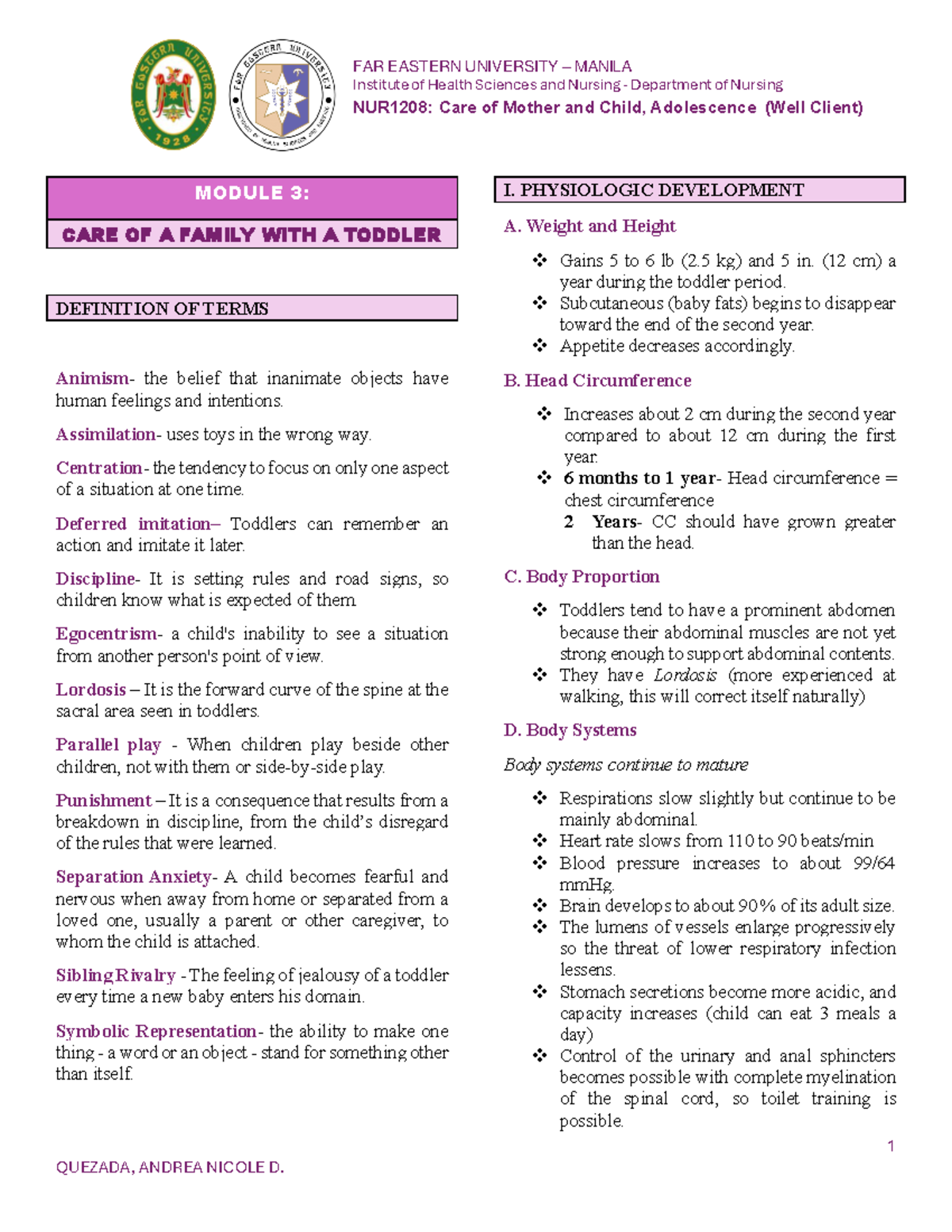 Module 3 Pedia - n/a - 1 Institute of Health Sciences and Nursing ...