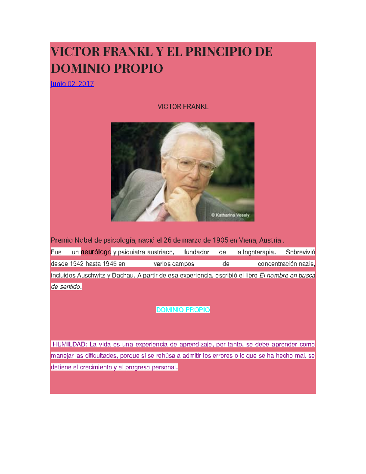 Victor Frankl Y EL Principio DE Dominio Propio - VICTOR FRANKL Y EL ...