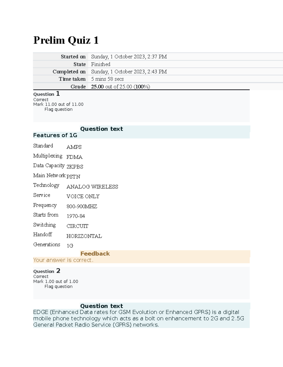 W1 Prelim Q1 - Quiz - Prelim Quiz 1 Started on Sunday, 1 October 2023 ...