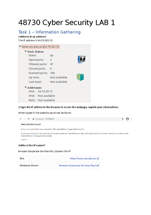 Week2-Lab1 - Using Zenmap and NetCraft - 32548 Cybersecurity Task 1 Using Zenmap and NetCraft ...