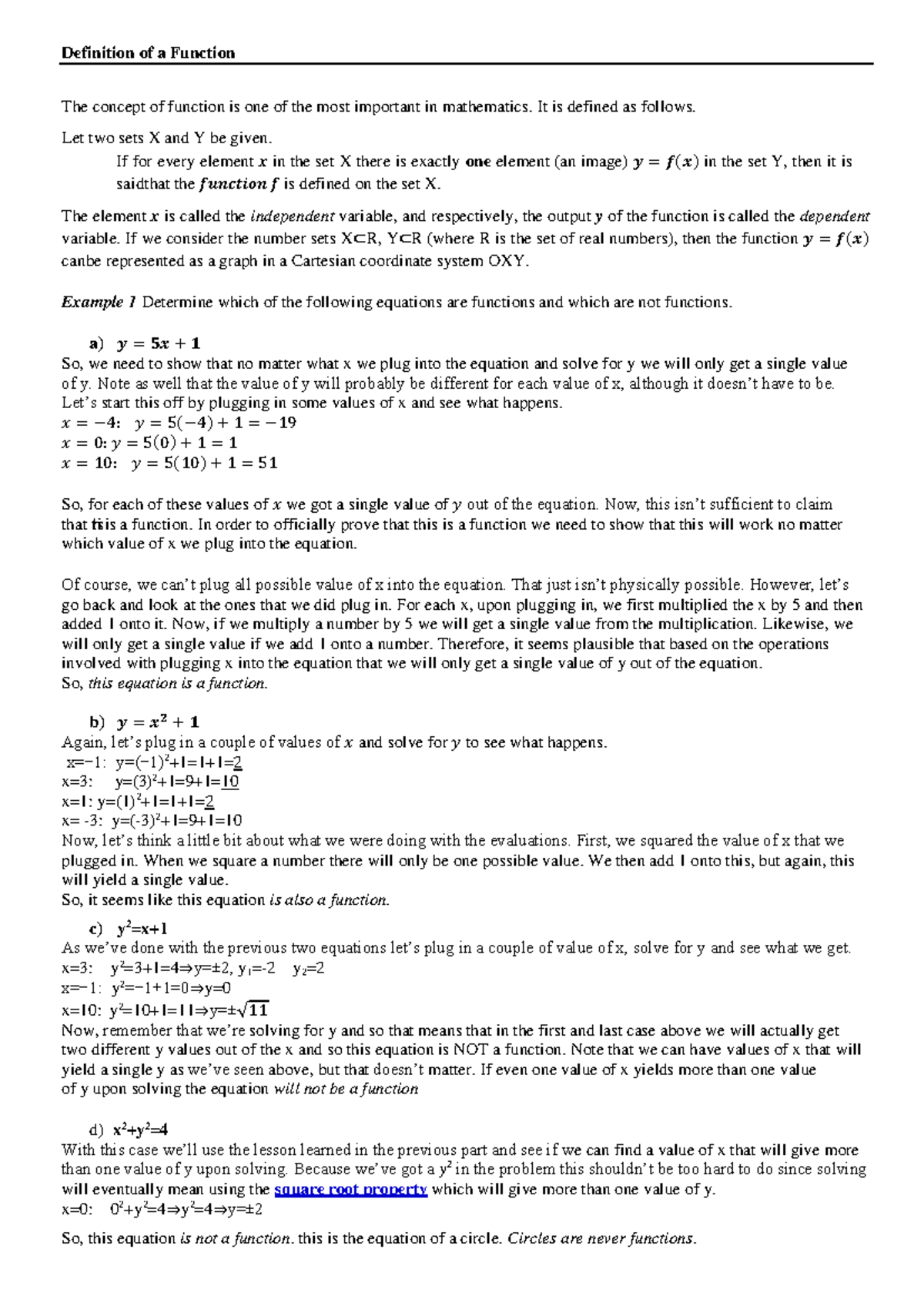 Functions and graphs - Definition of a Function The concept of function ...