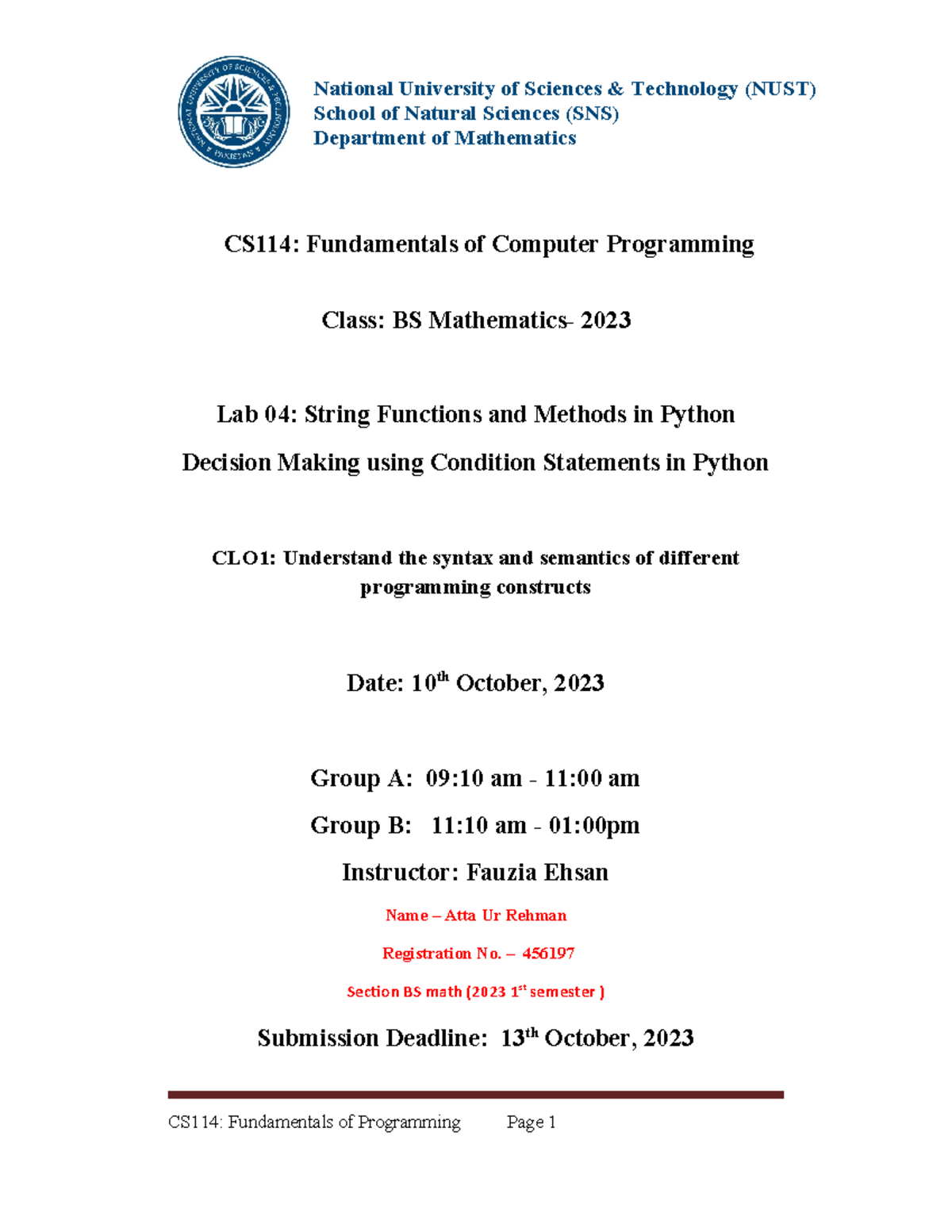 BS math Fo CP Lab04 done - School of Natural Sciences (SNS) Department ...