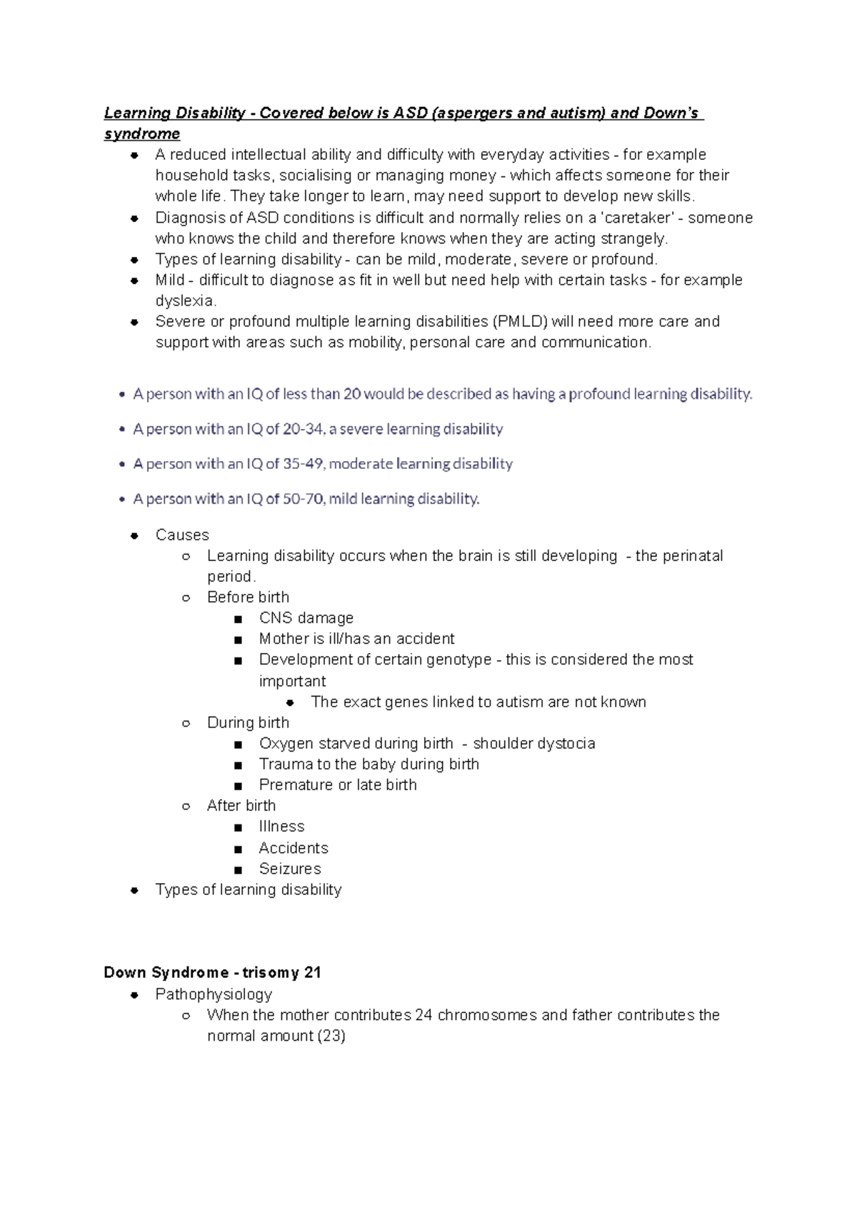 Learning Disability - Lecture notes Year 4 Psychiatry - Learning ...