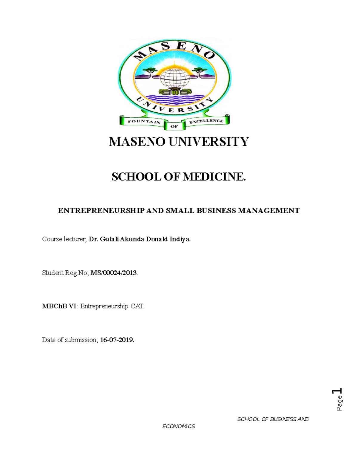 Tele Enterprenuership - MASENO UNIVERSITY SCHOOL OF MEDICINE ...