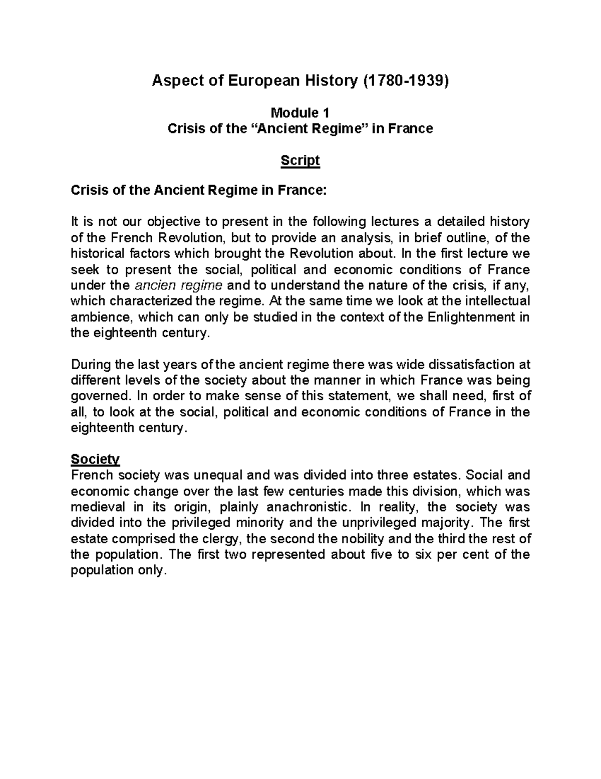 Module 1 Academic Script 2003 26060603033232 - Aspect of European ...