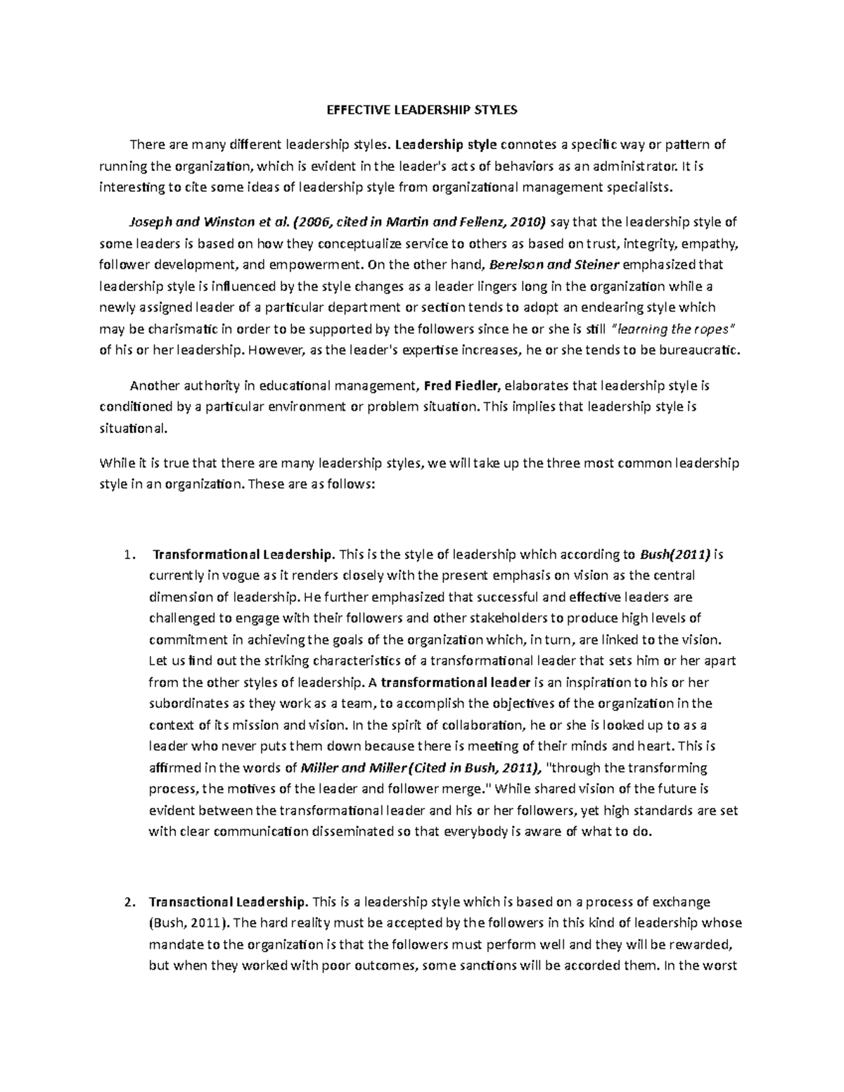 Effective-Leadership-Styles - EFFECTIVE LEADERSHIP STYLES There are ...