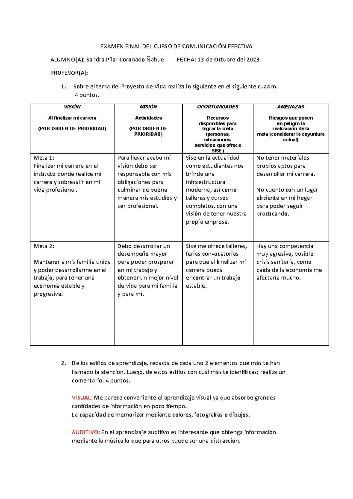 EX. Final COM. Efectiva OCT - EXAMEN FINAL DEL CURSO DE COMUNICACIÓN ...