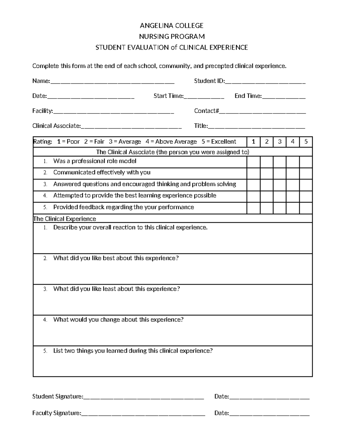 Student Eval of Community Experience - Tagged - ANGELINA COLLEGE ...
