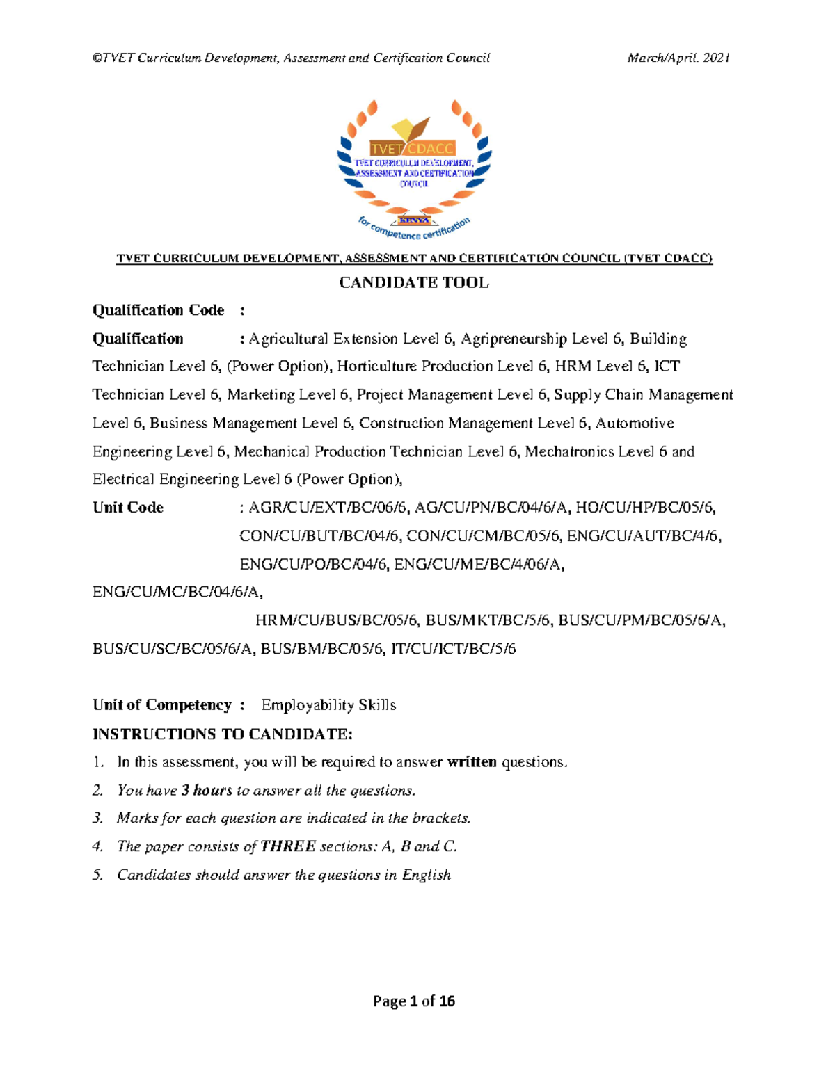 Employability-Skills - TVET CURRICULUM DEVELOPMENT, ASSESSMENT AND ...