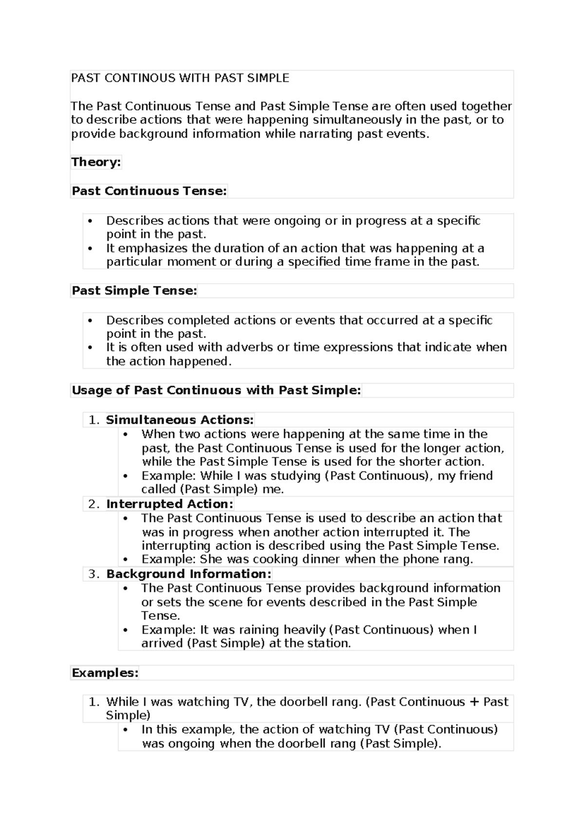 PAST Continous WITH PAST Simple Theory - PAST CONTINOUS WITH PAST ...