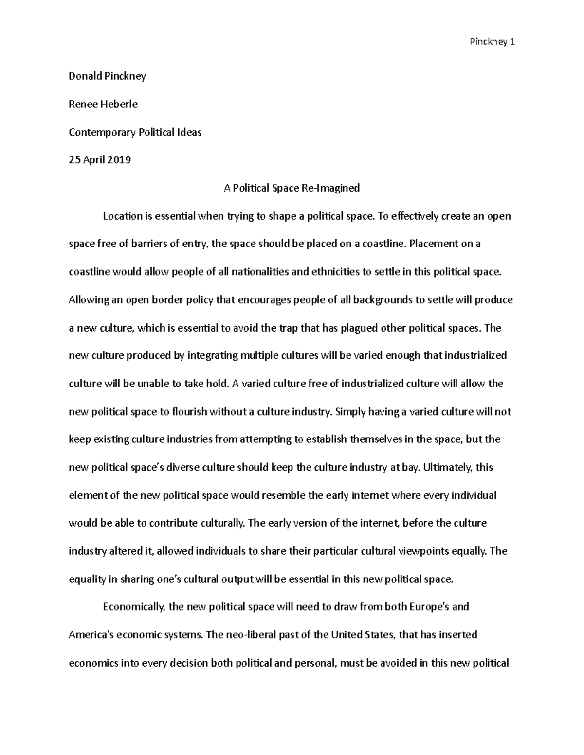 A Political Space Re-imagined - Pinckney 1 Donald Pinckney Renee ...