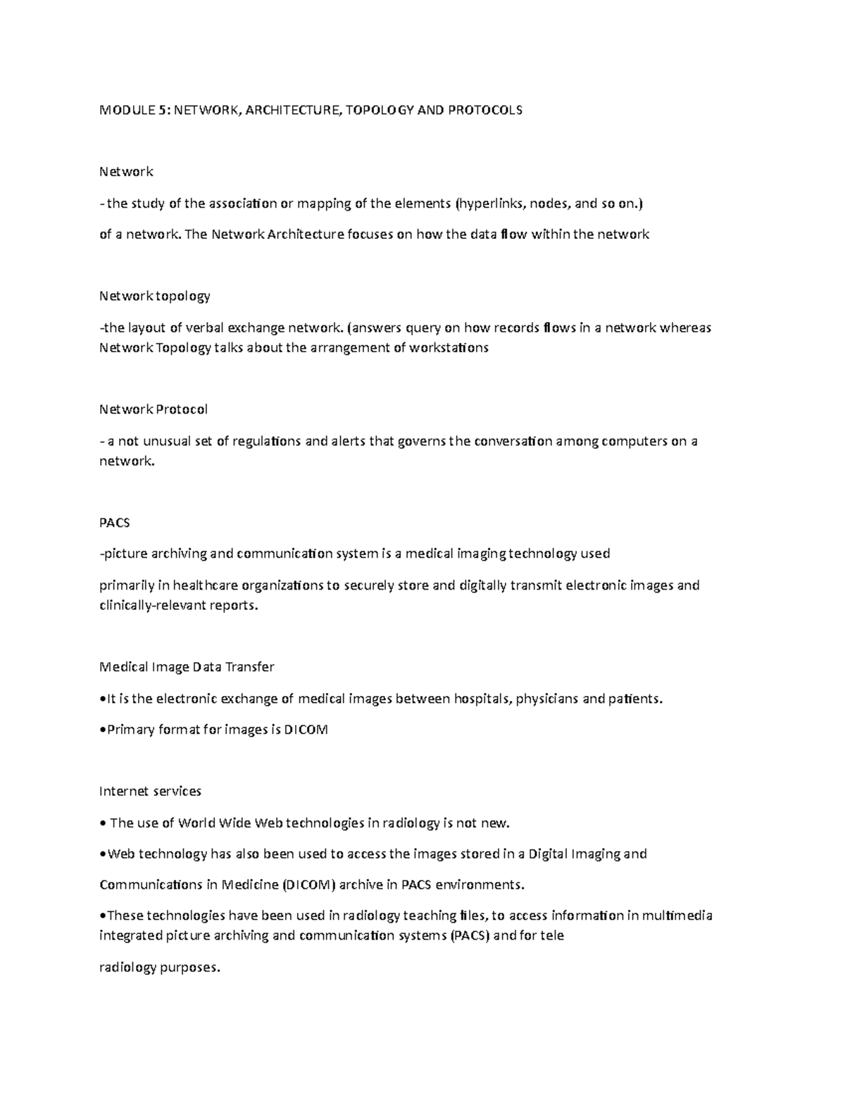 Module 5 Network, Architecture, Topology AND Protocols - MODULE 5: NETWORK, ARCHITECTURE ...