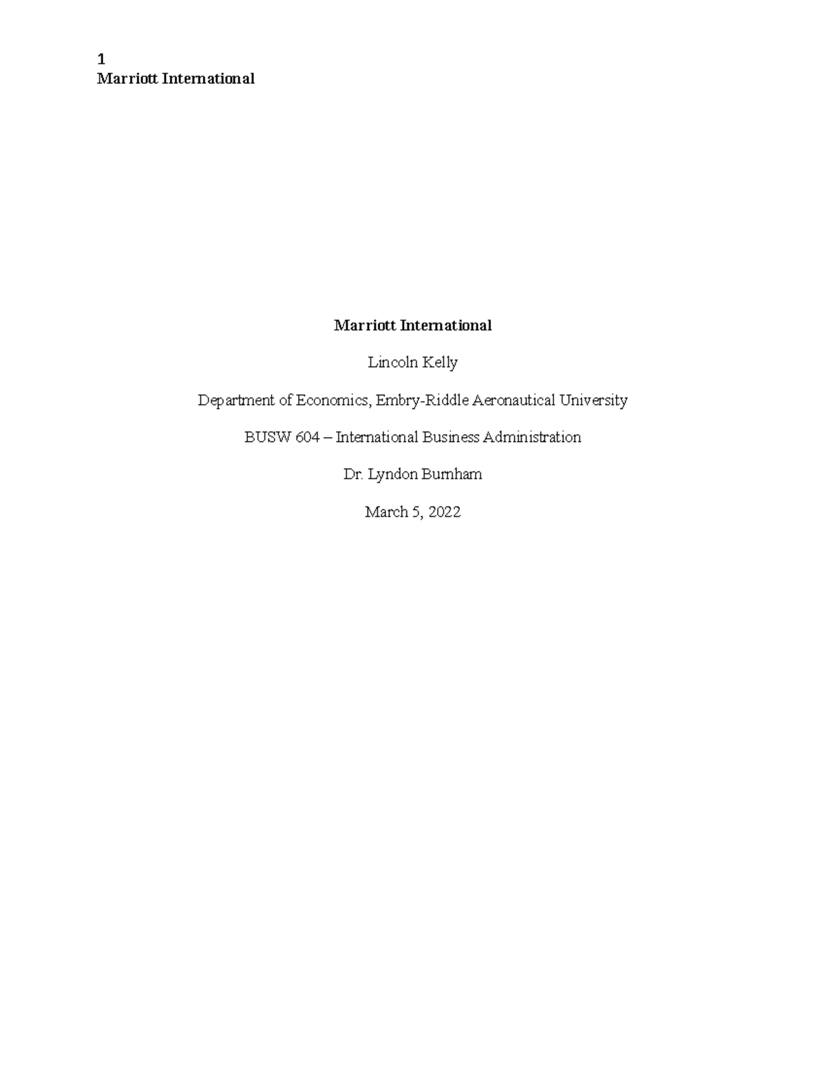 Marriott International Research Paper - Marriott International Marriott ...