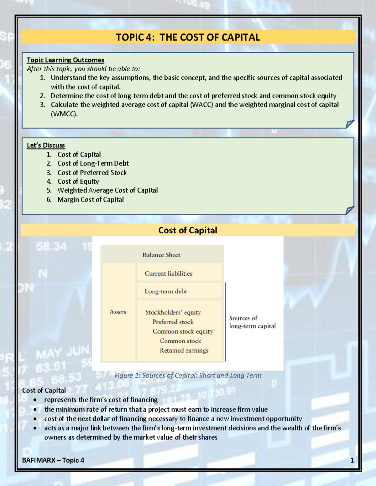 4 The Cost of Capital - TOPIC 4: THE COST OF CAPITAL Cost of Capital ...