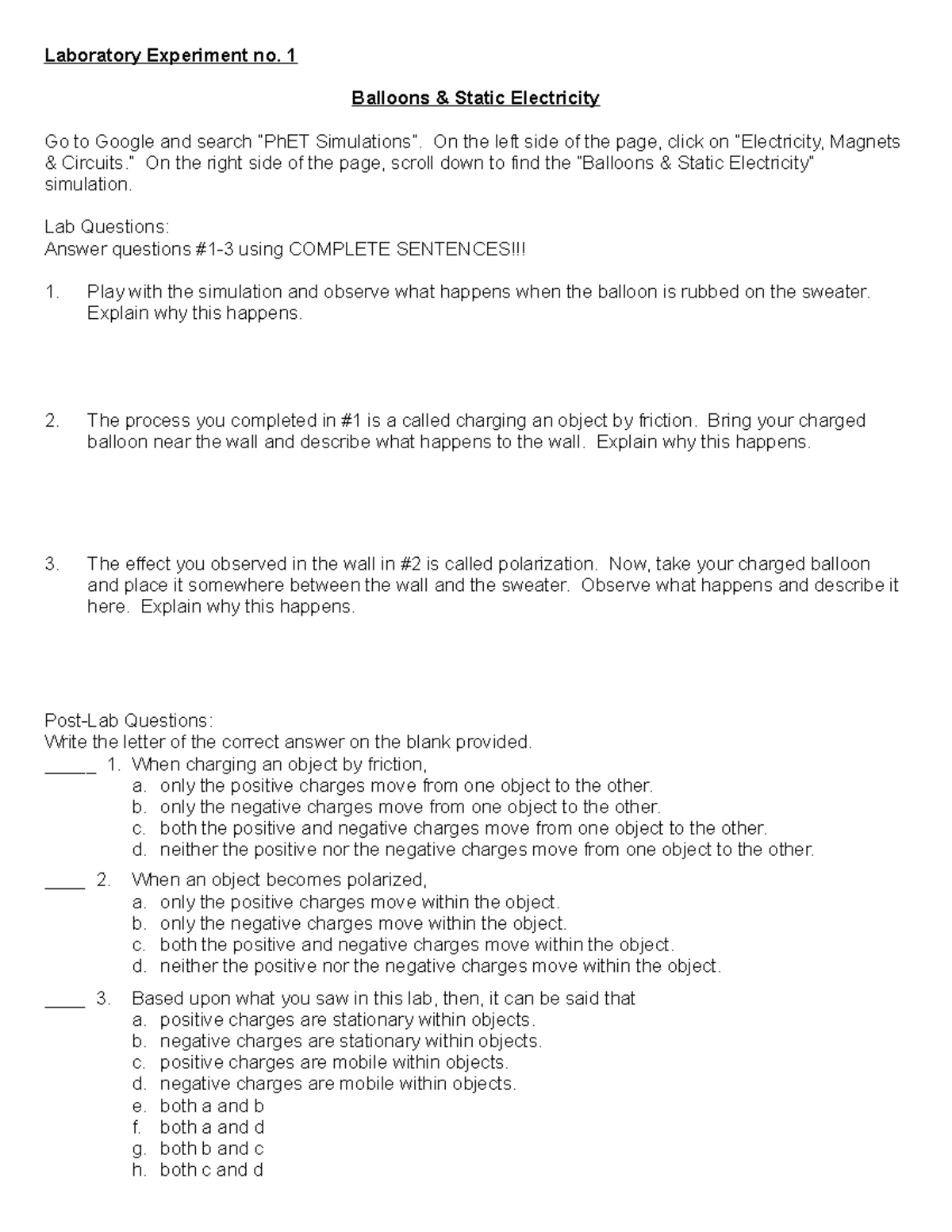 Lab-experiment-1 - lab sheet - Laboratory Experiment no. 1 Balloons ...