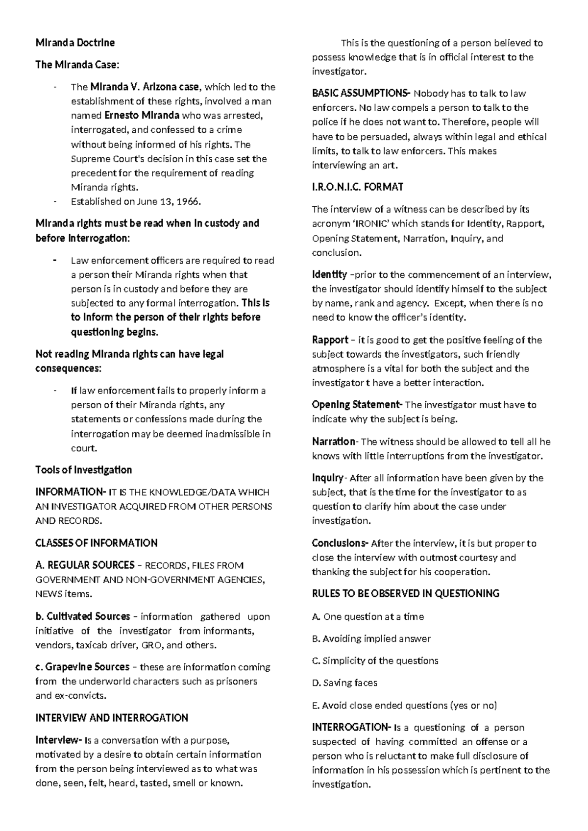 CDI- Reviewer - Miranda Doctrine The Miranda Case: - The Miranda V ...