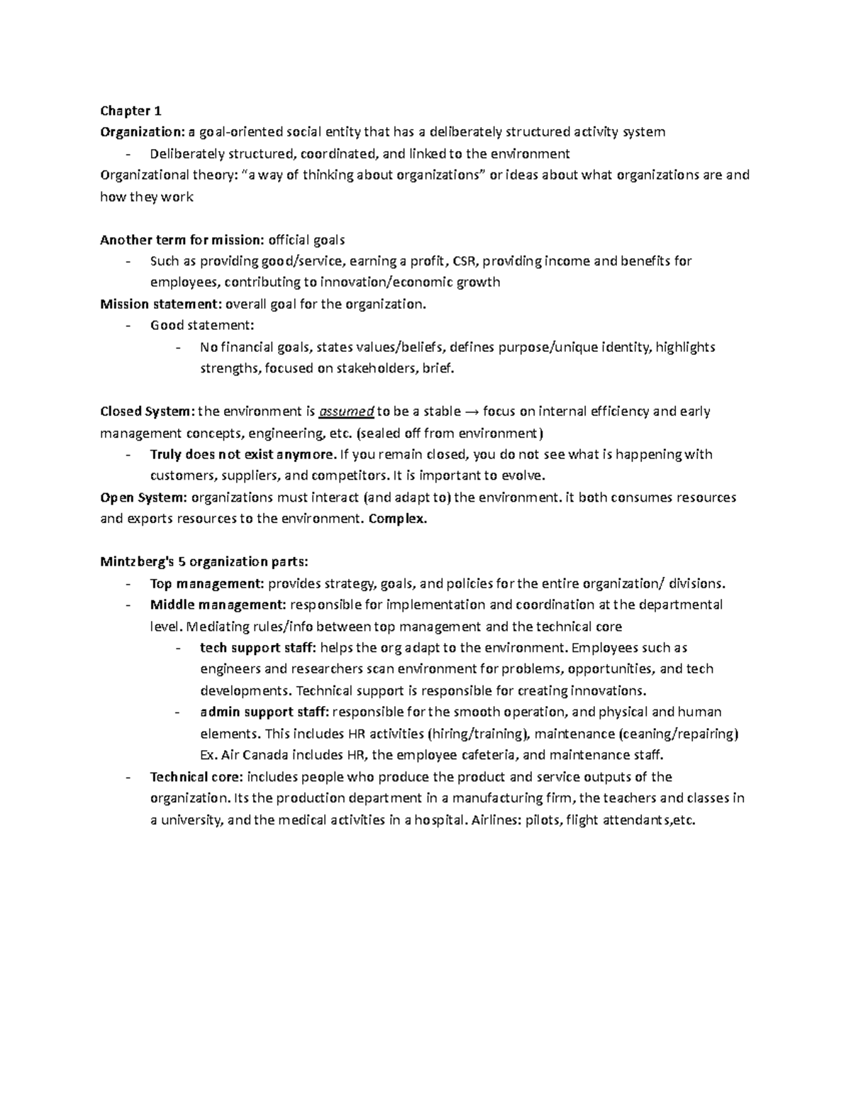 OB 2 notes - Chapter 1 Organization: a goal-oriented social entity that ...