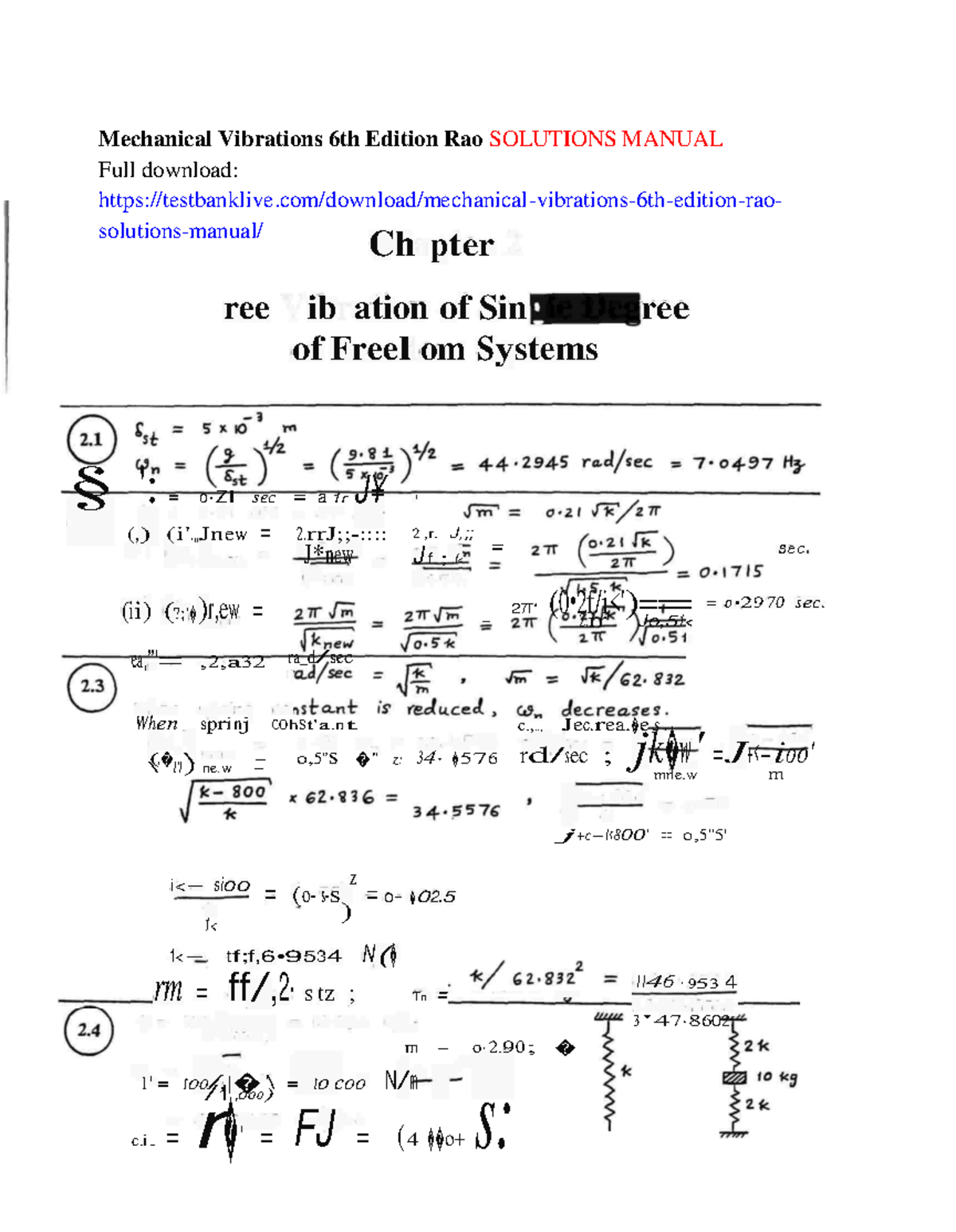 Dlscrib - no idea - r · s: / l Mechanical Vibrations 6th Edition Rao SOLUTIONS MANUAL Full ...