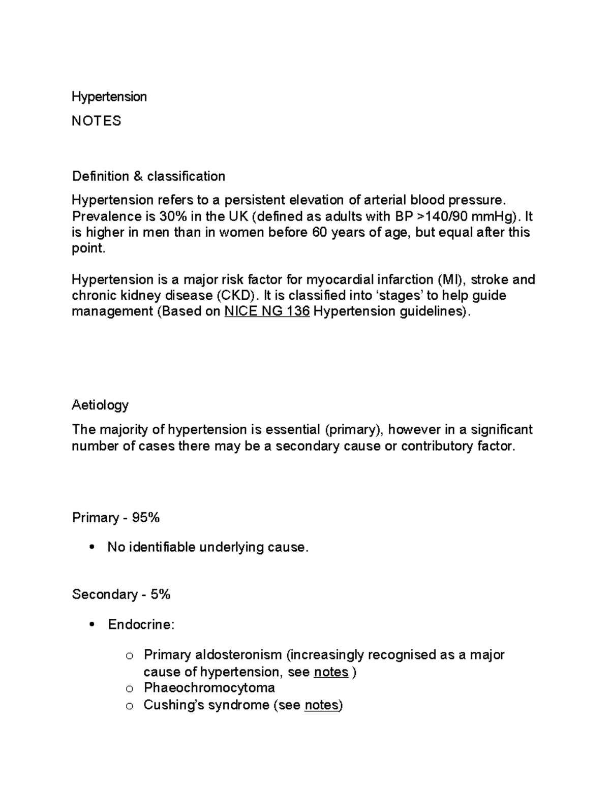 Hypertension - Lecture notes 1 - Hypertension NOTES Definition ...