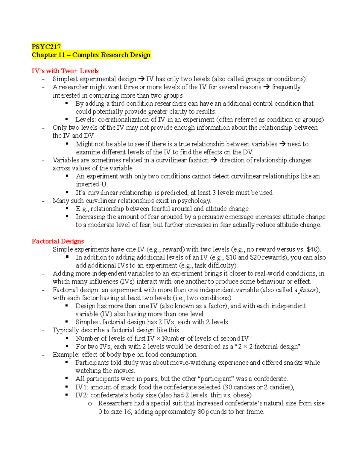 Chapter 11 - Complex Research Designs - PSYC Chapter 11 – Complex ...