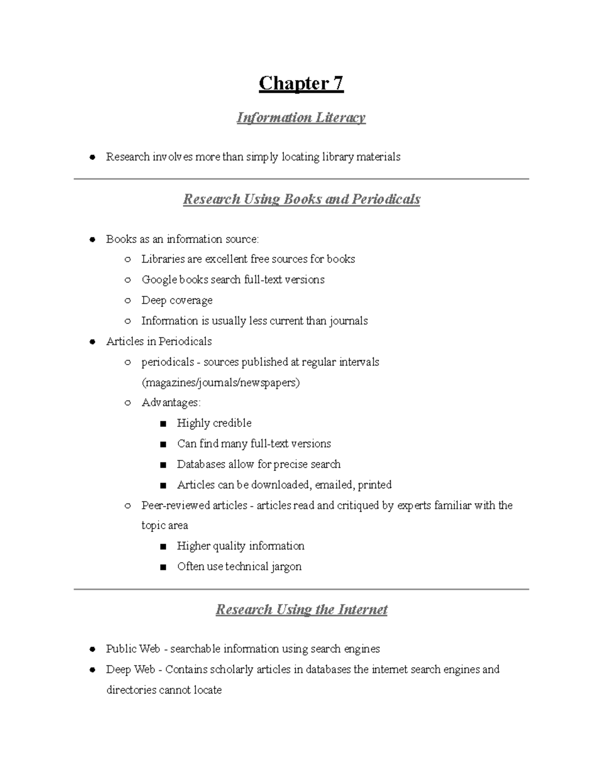 Chapter 7 - Information Literacy - Chapter 7 Information Literacy ...