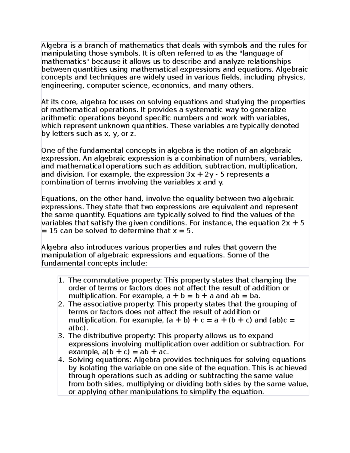 Algebra Notes - Algebra is a branch of mathematics that deals with ...