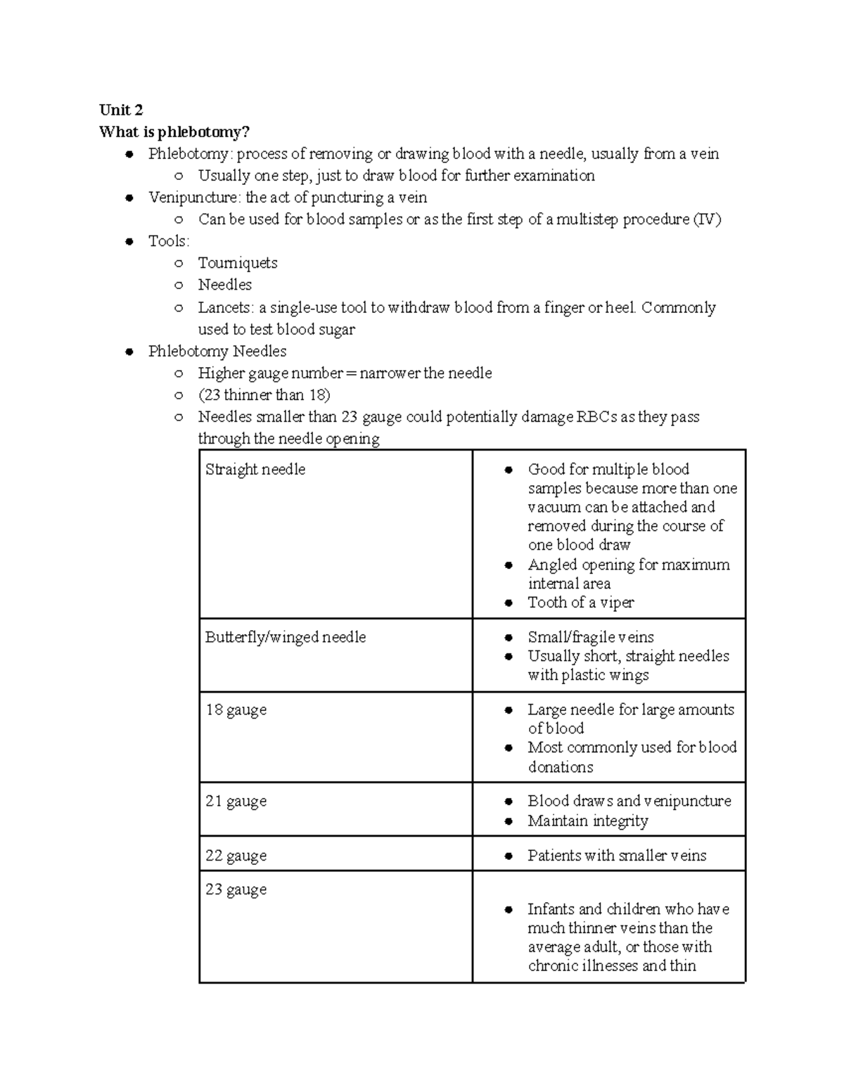 Module 1 Notes Anatomy - Unit 2 What is phlebotomy? Phlebotomy: process ...