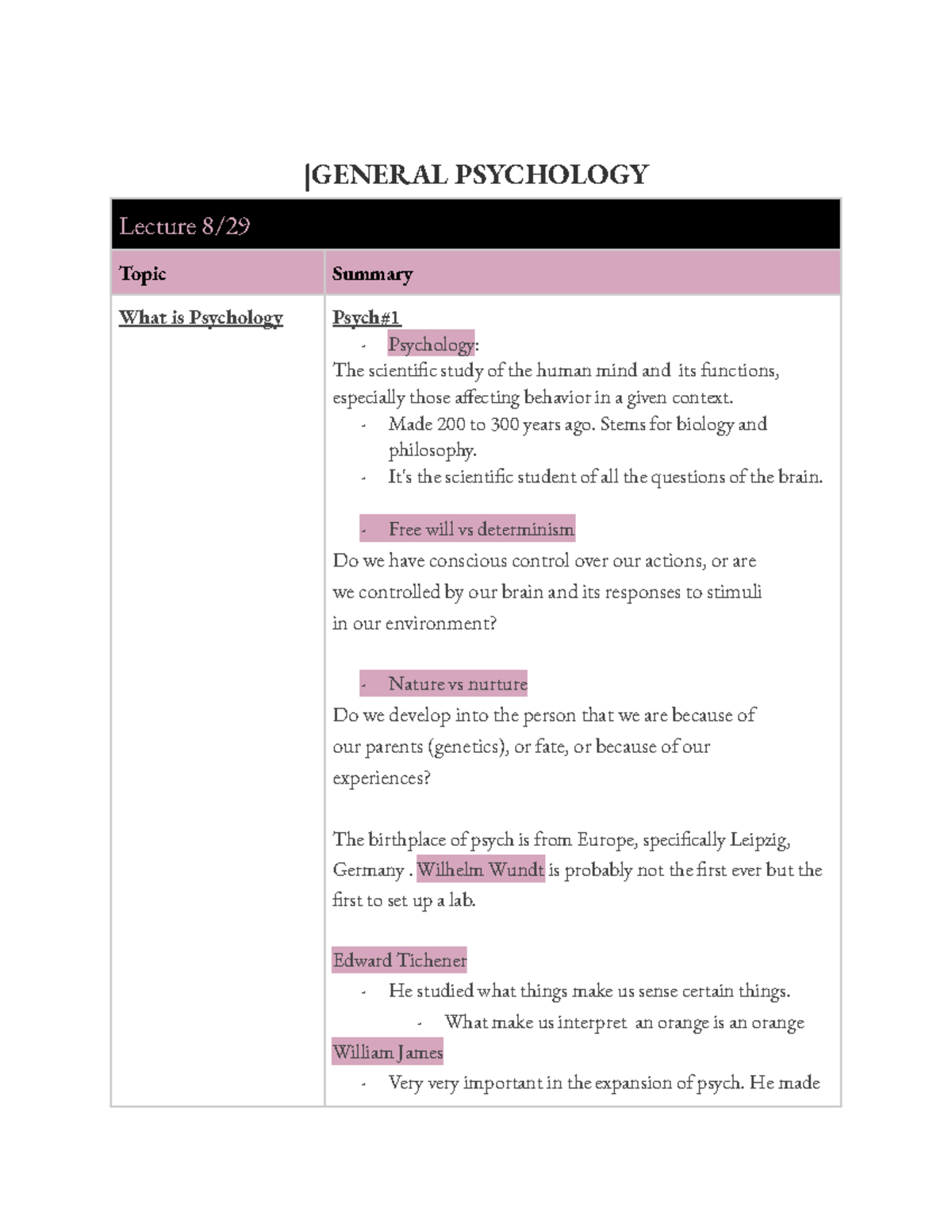 General Psychology - |GENERAL PSYCHOLOGY Lecture 8/ Topic Summary What ...