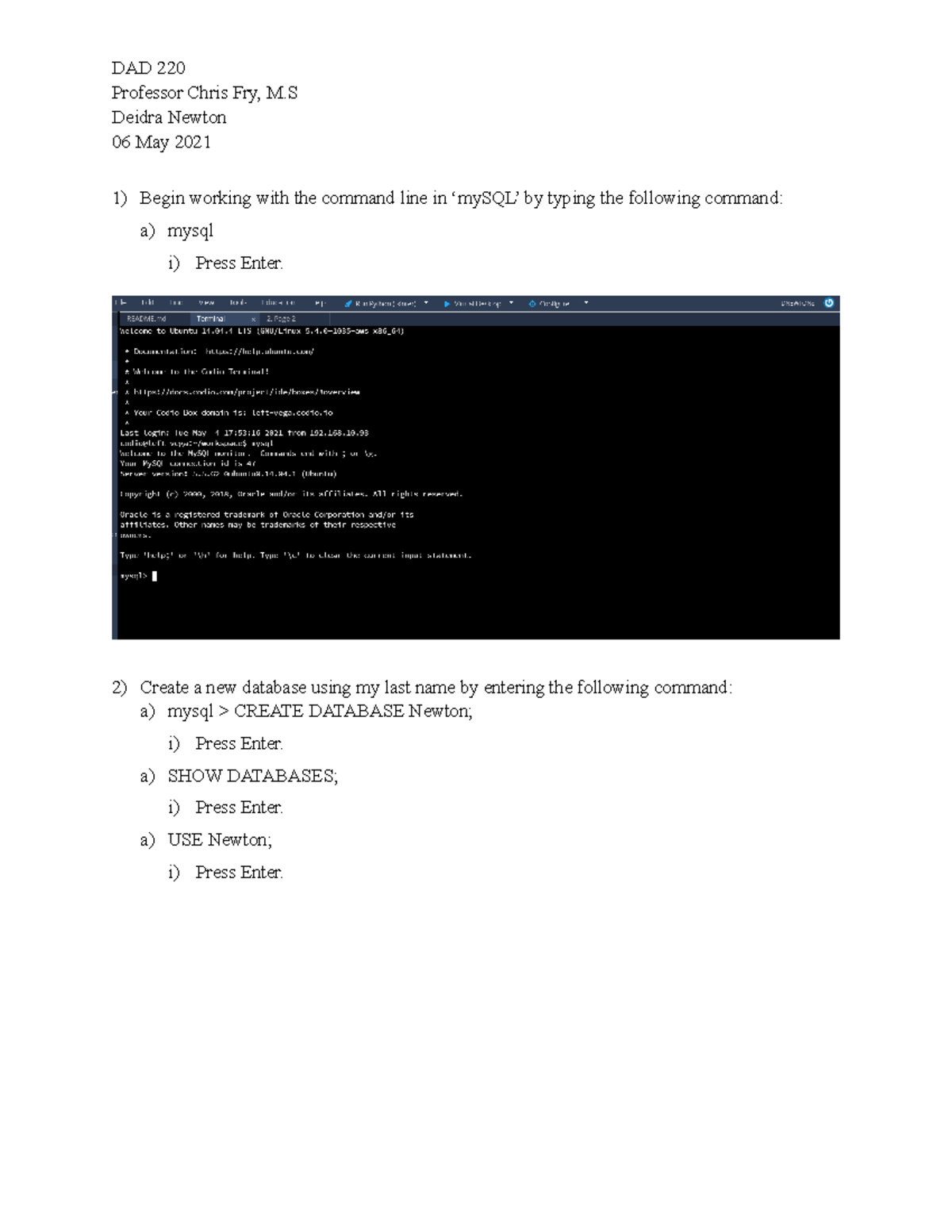 1 4 Lab Practicing Query Language In Codio Professor Chris Fry M