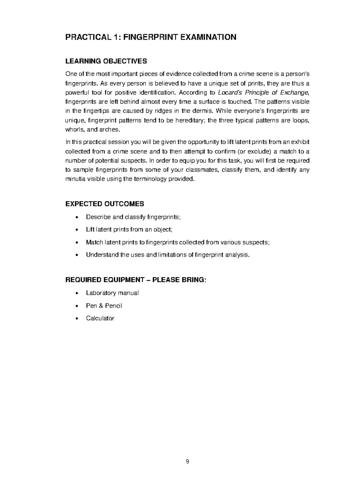 Fingerprint Examination Practical - Studocu