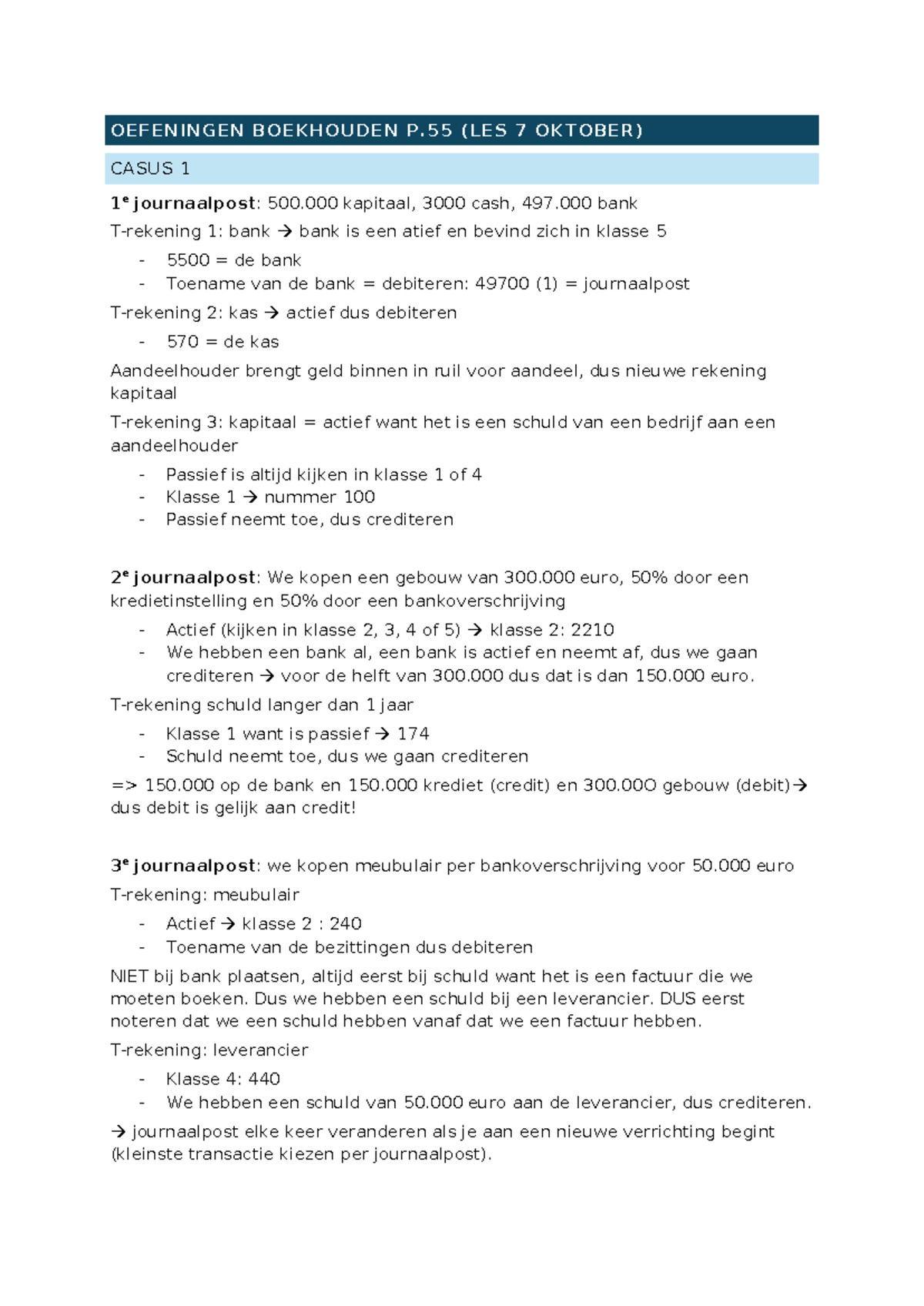 Oefeningen boekhouden T-rekeningen - OEFENINGEN BOEKHOUDEN P (LES 7 ...