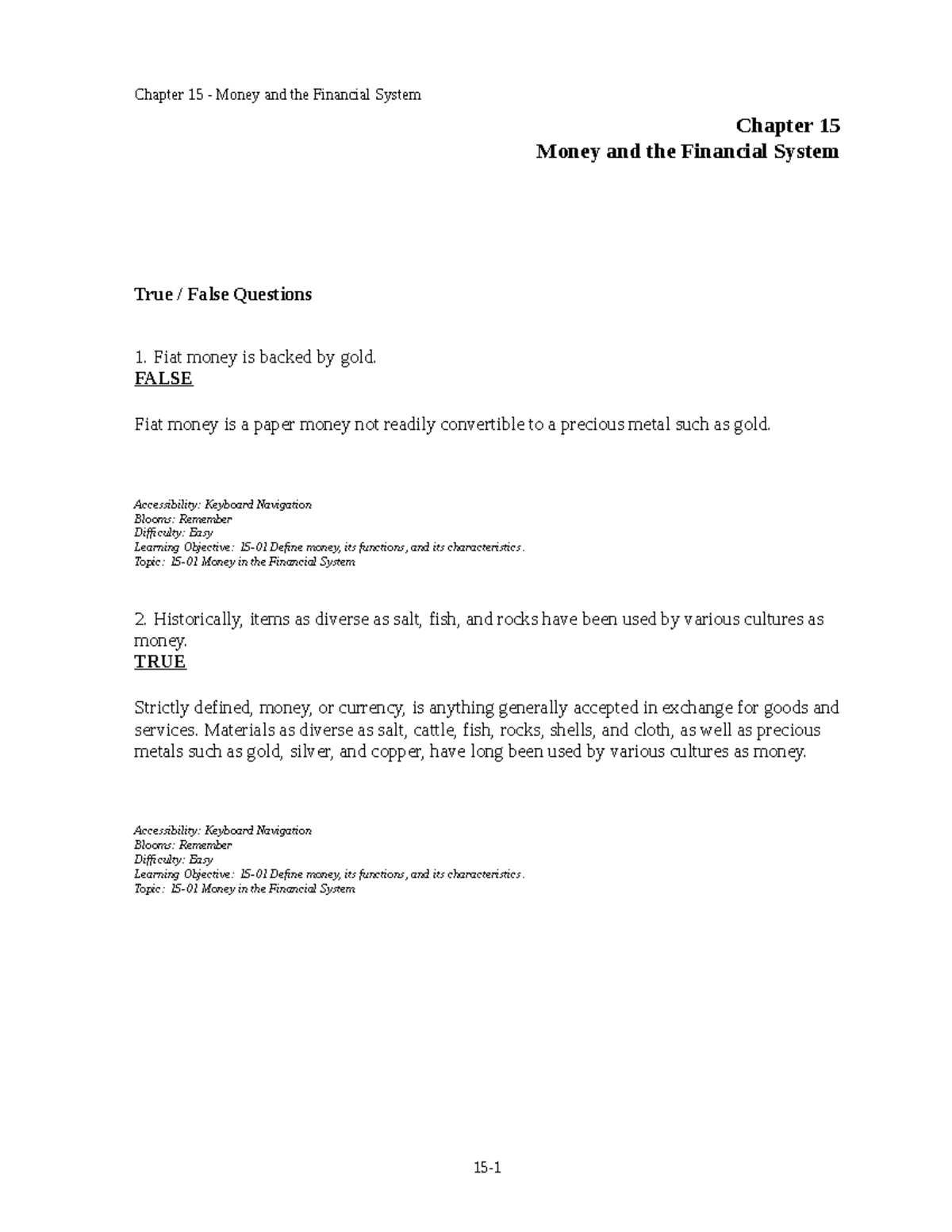 Chap015 - M/C with answers - Chapter 15 Money and the Financial System ...