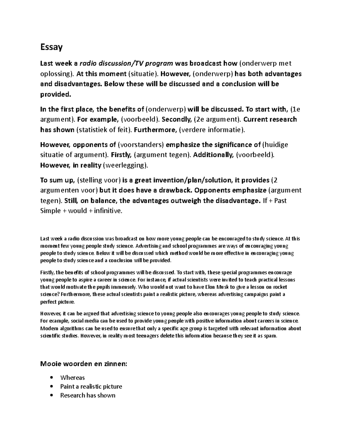 Engels Schrijven - Essay Last week a radio discussion/TV program was ...