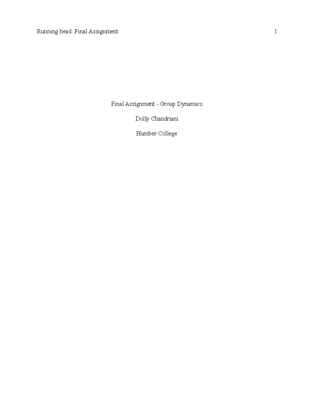 Report- Group Dynamics - Final Assignment - Group Dynamics Dolly ...