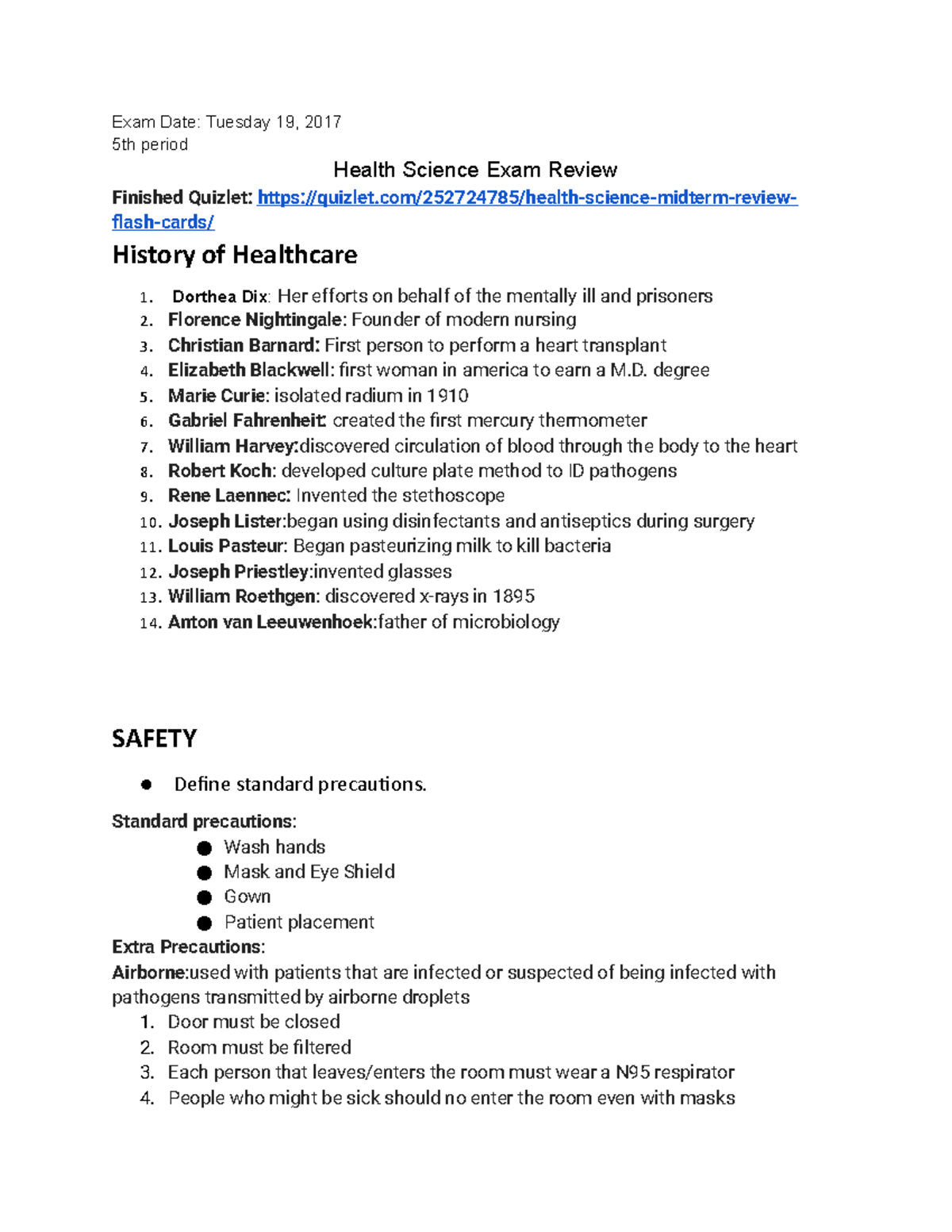 Health Science Review - KINE 141 - Studocu