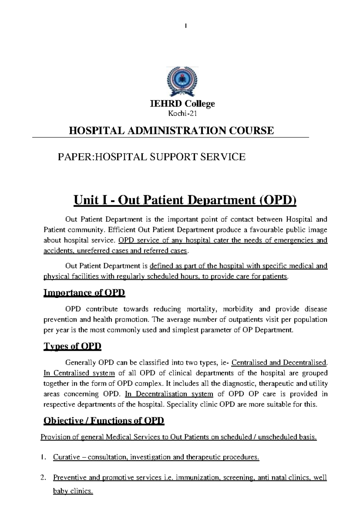 O.P.D (5)1(3).docx - OPD department in hospital - IEHRD College Kochi ...