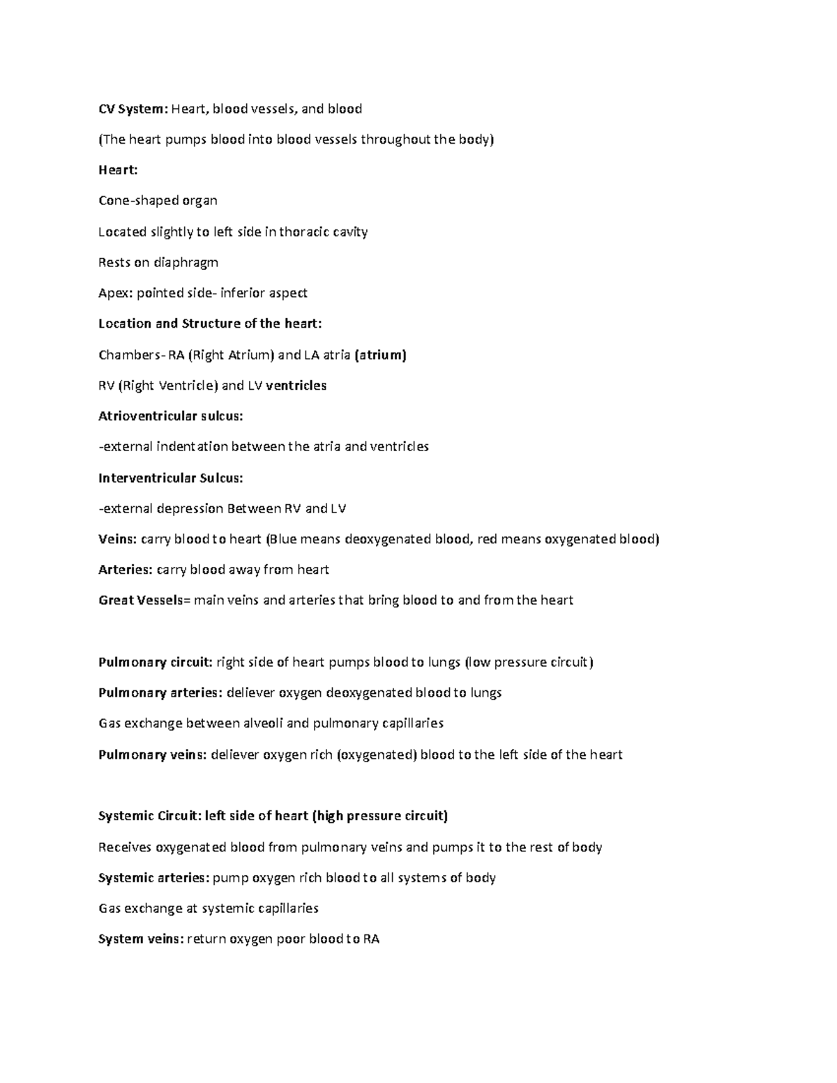 Bio 104- cardiovascular system - CV System: Heart, blood vessels, and ...