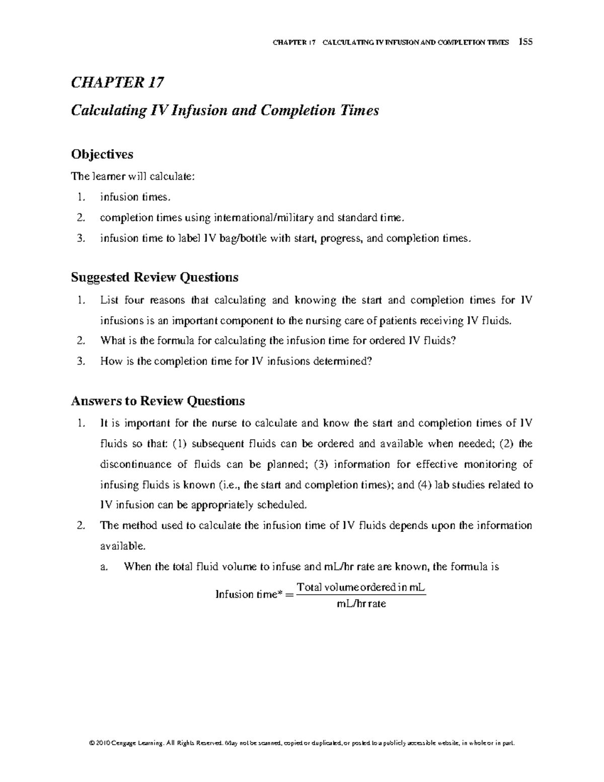 Chapter 17 Notes CHAPTER 17 CALCULATING IV INFUSION AND COMPLETION