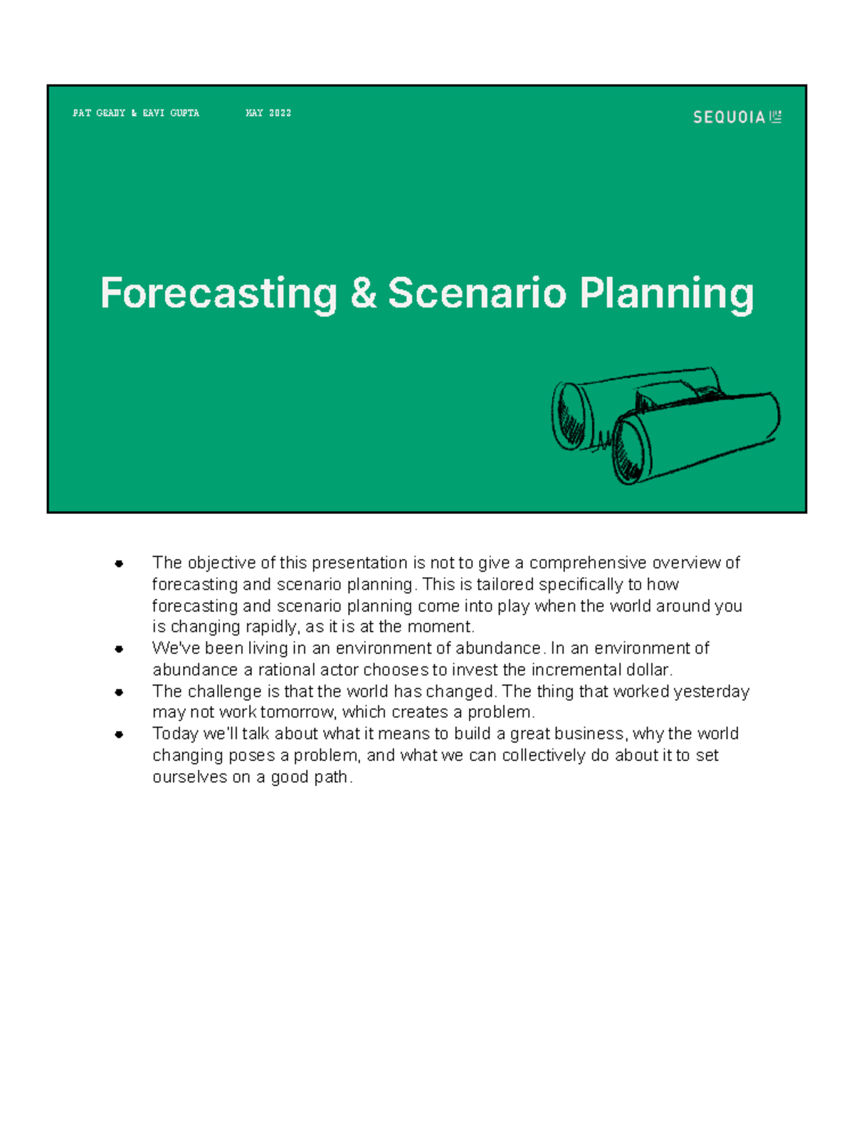 Forecast and scenario planning Sequoia - Forecasting & Scenario ...