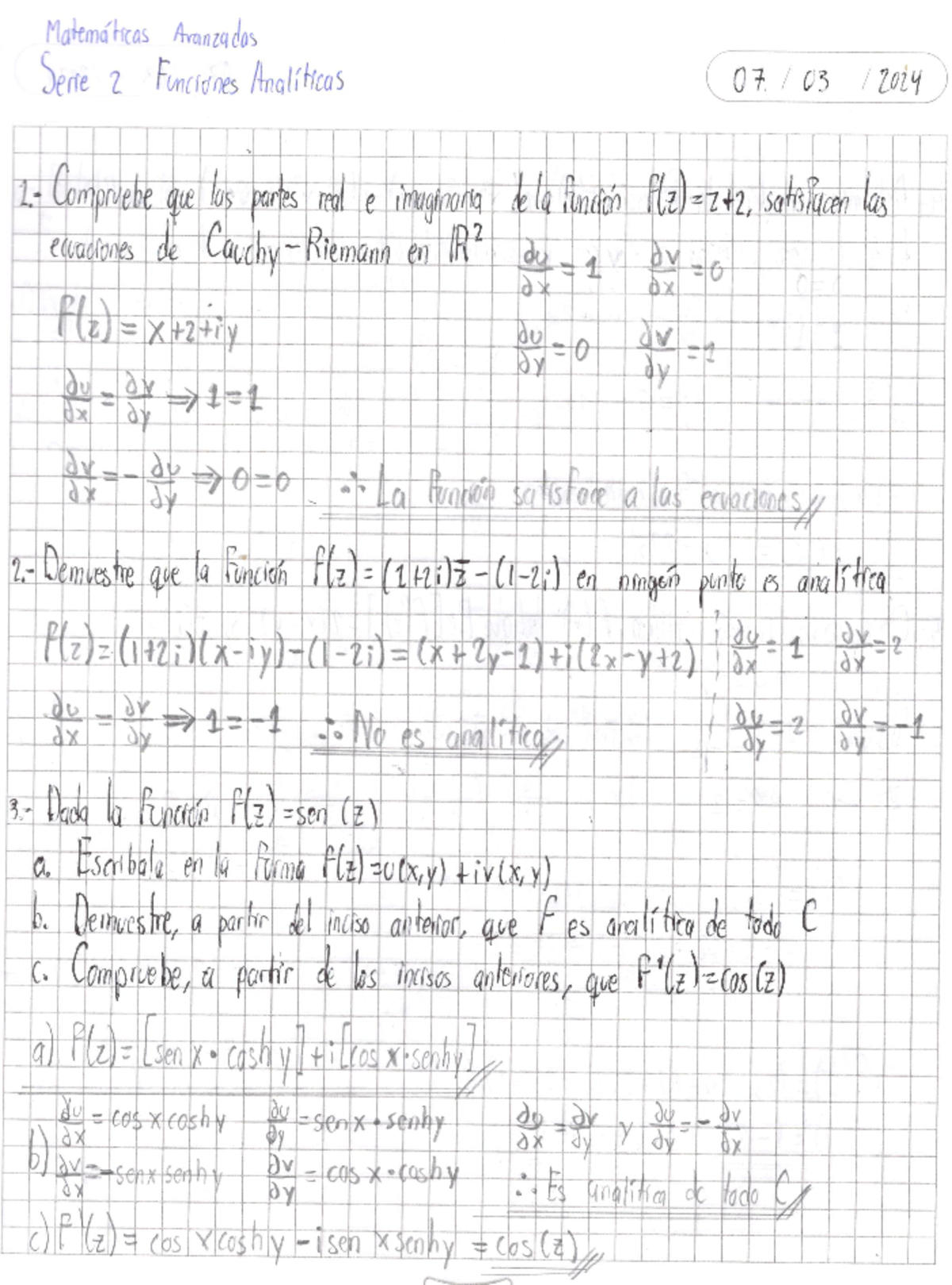 Serie 2 Matemáticas Avanzadas - Funciones Analiticas - Matematicas ...