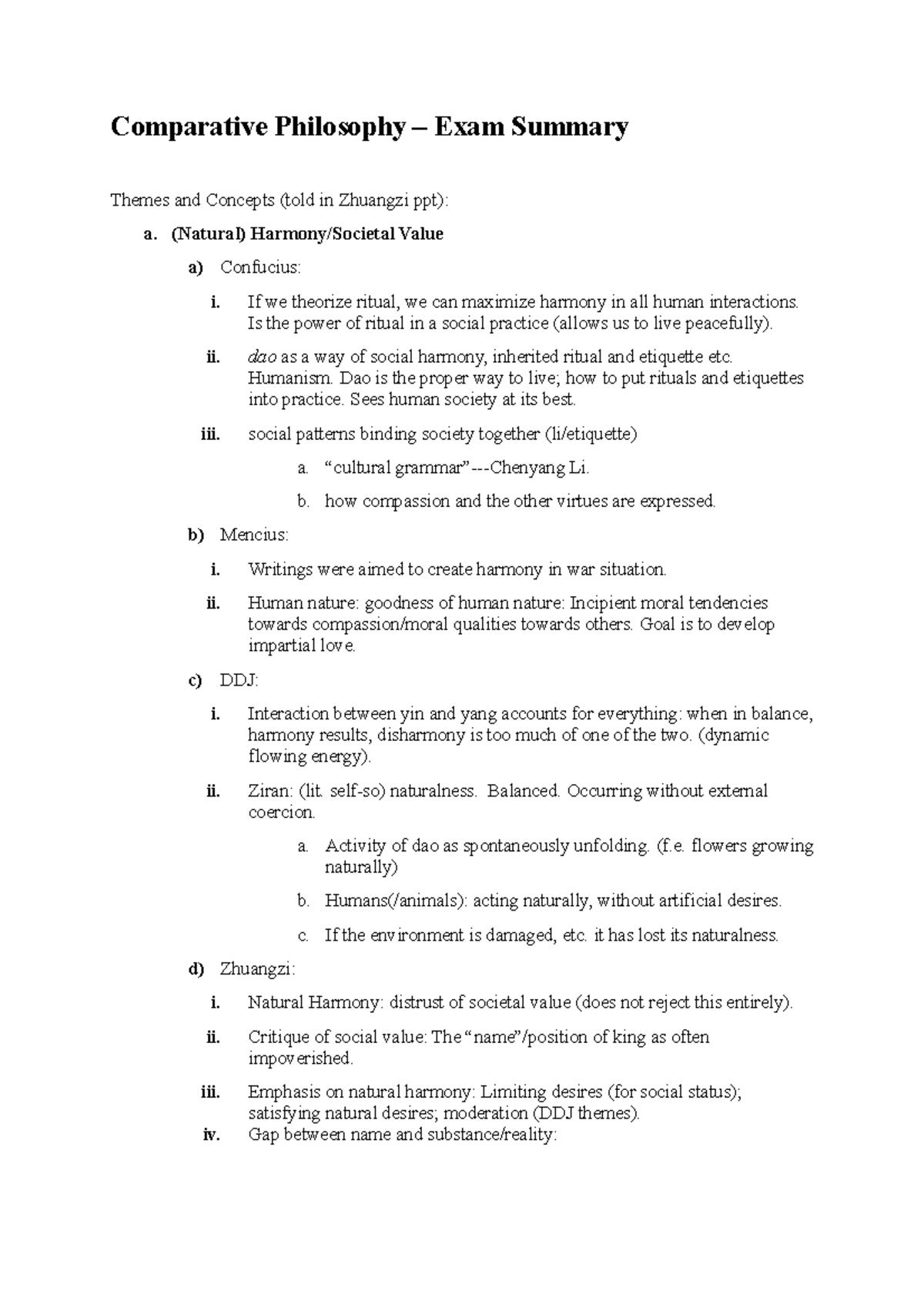 Comparative Philosophy - Exam Summary: Themes and Concepts (Zhuangzi ...